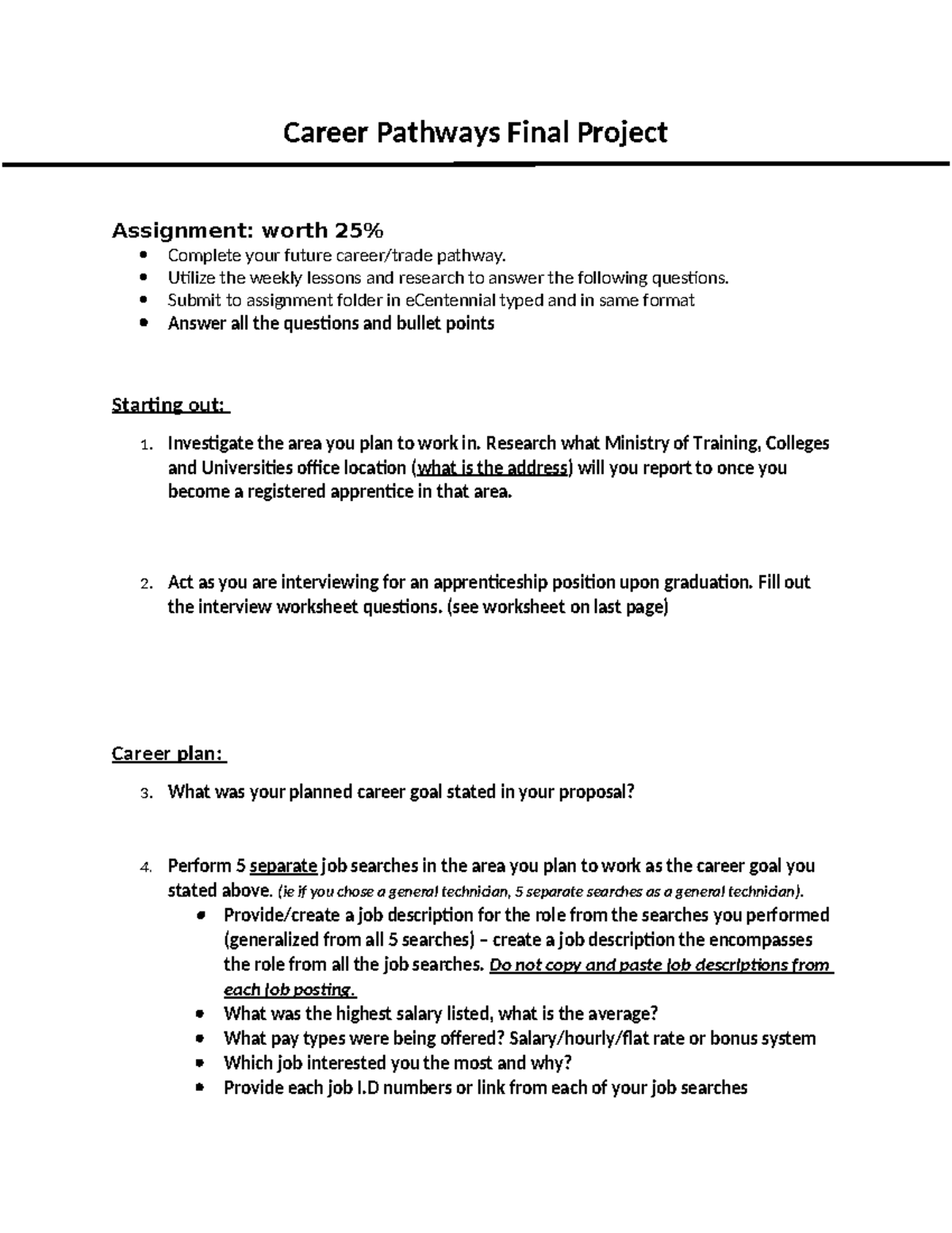 Career Pathways Final project Assignment - Career Pathways Final ...