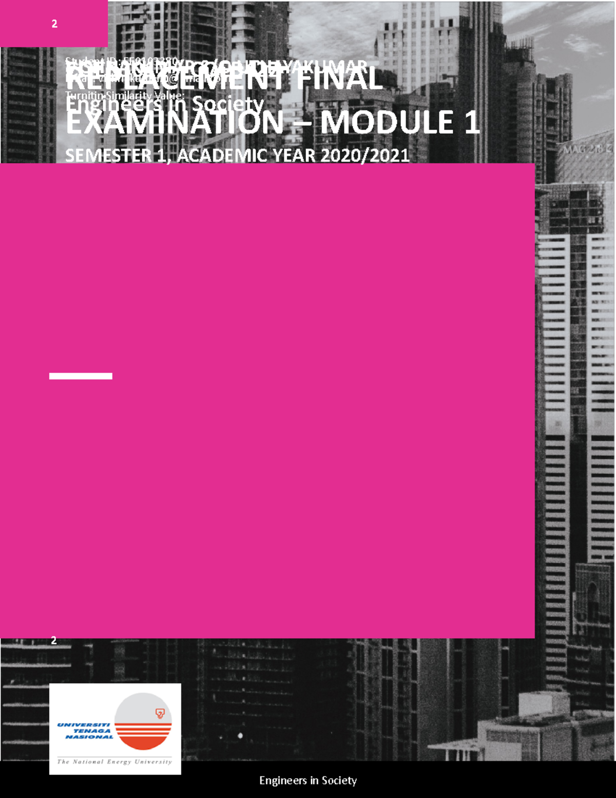 EIS - Grade: A - REPLACEMENT FINAL EXAMINATION – MODULE 1 SEMESTER 1 ...