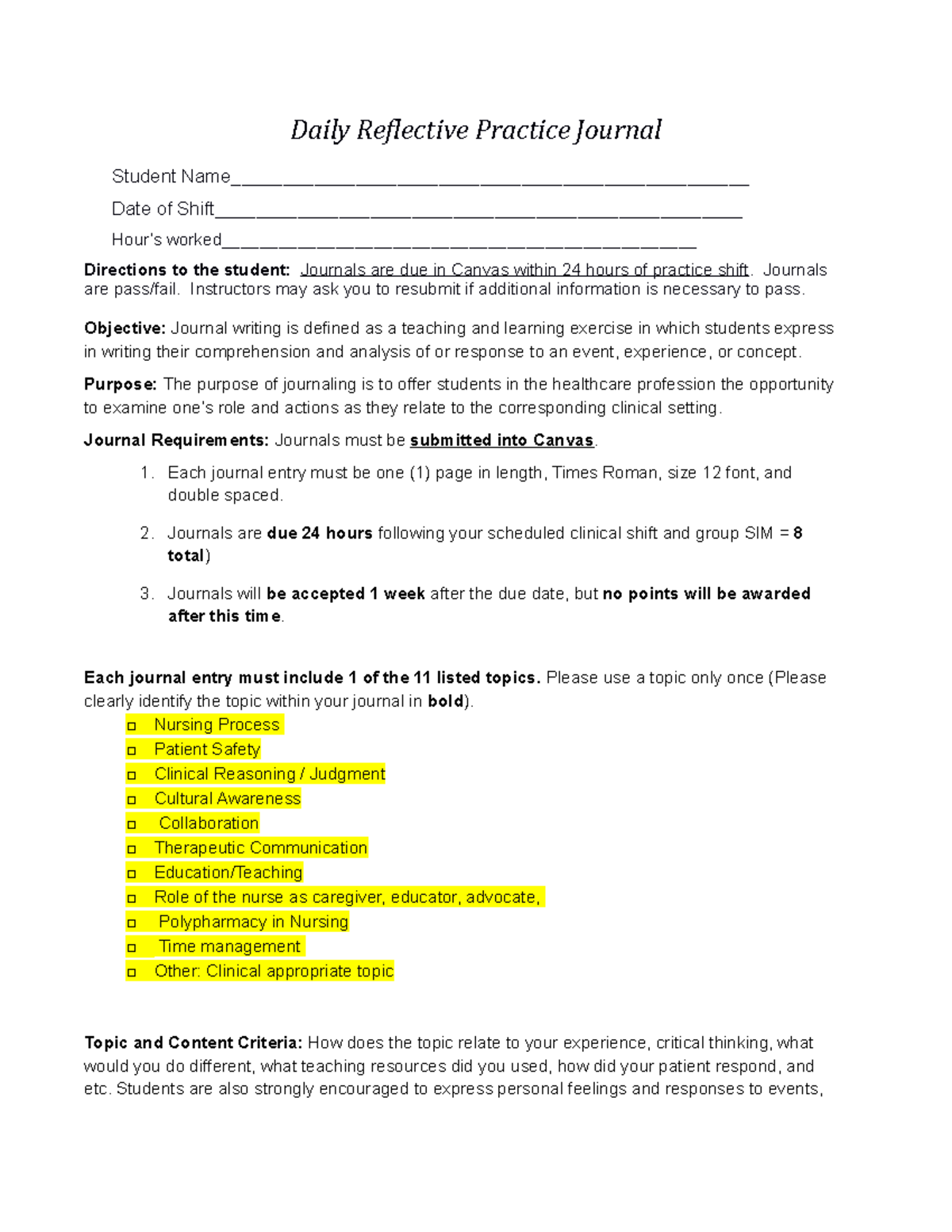 Daily Reflective Practice Journa 1-2019 - Daily Reflective Practice ...