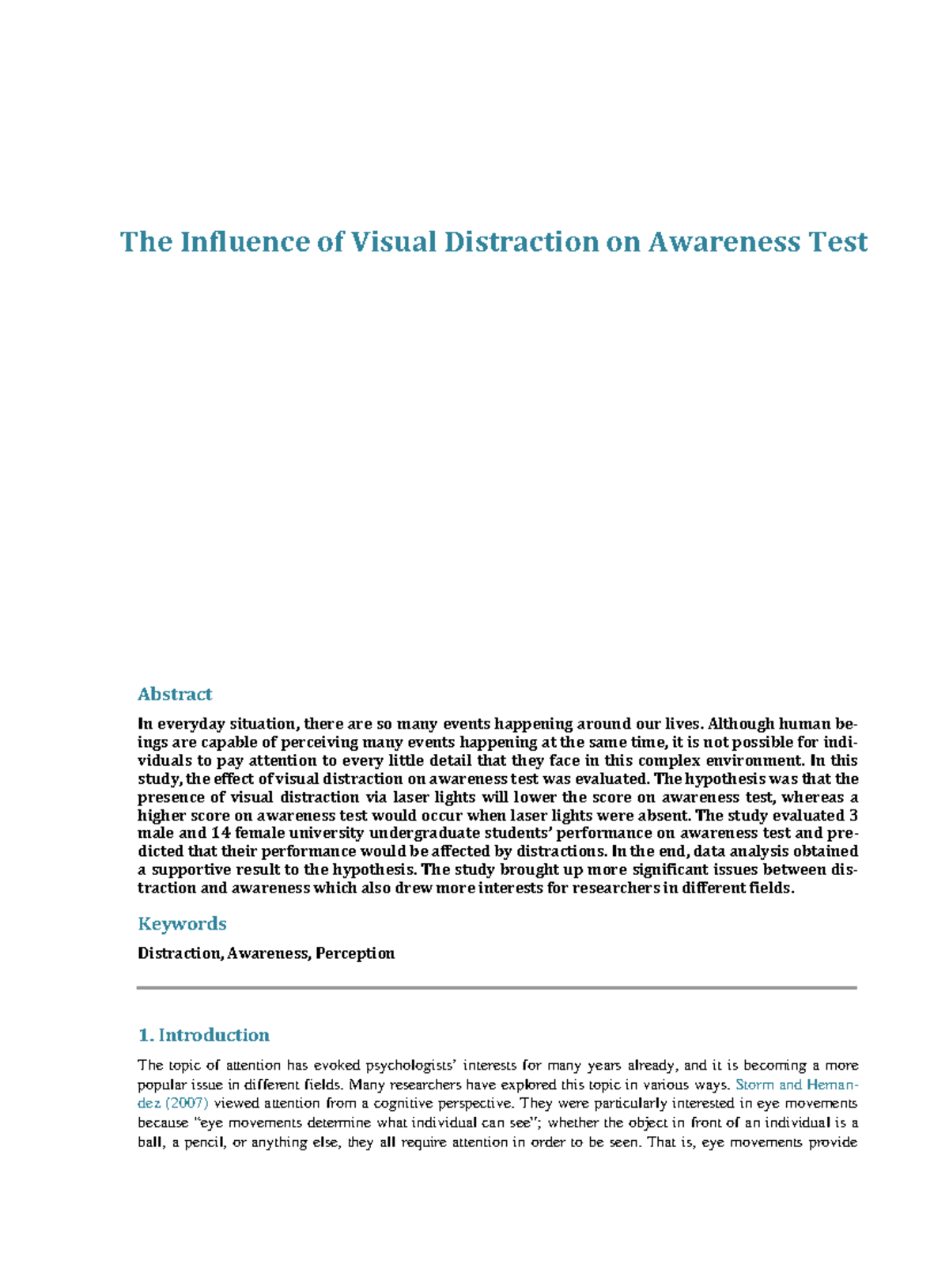 The Influence of Visual Distraction on Awareness Test - The Influence ...