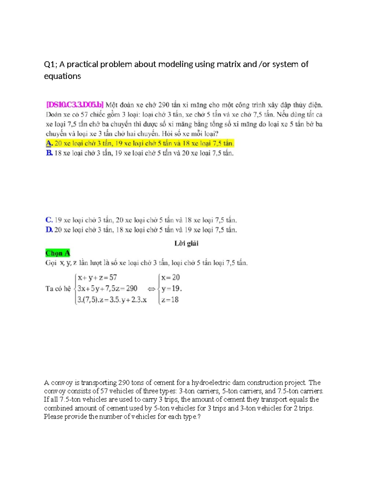 Specific Example - Q1; A practical problem about modeling using matrix ...