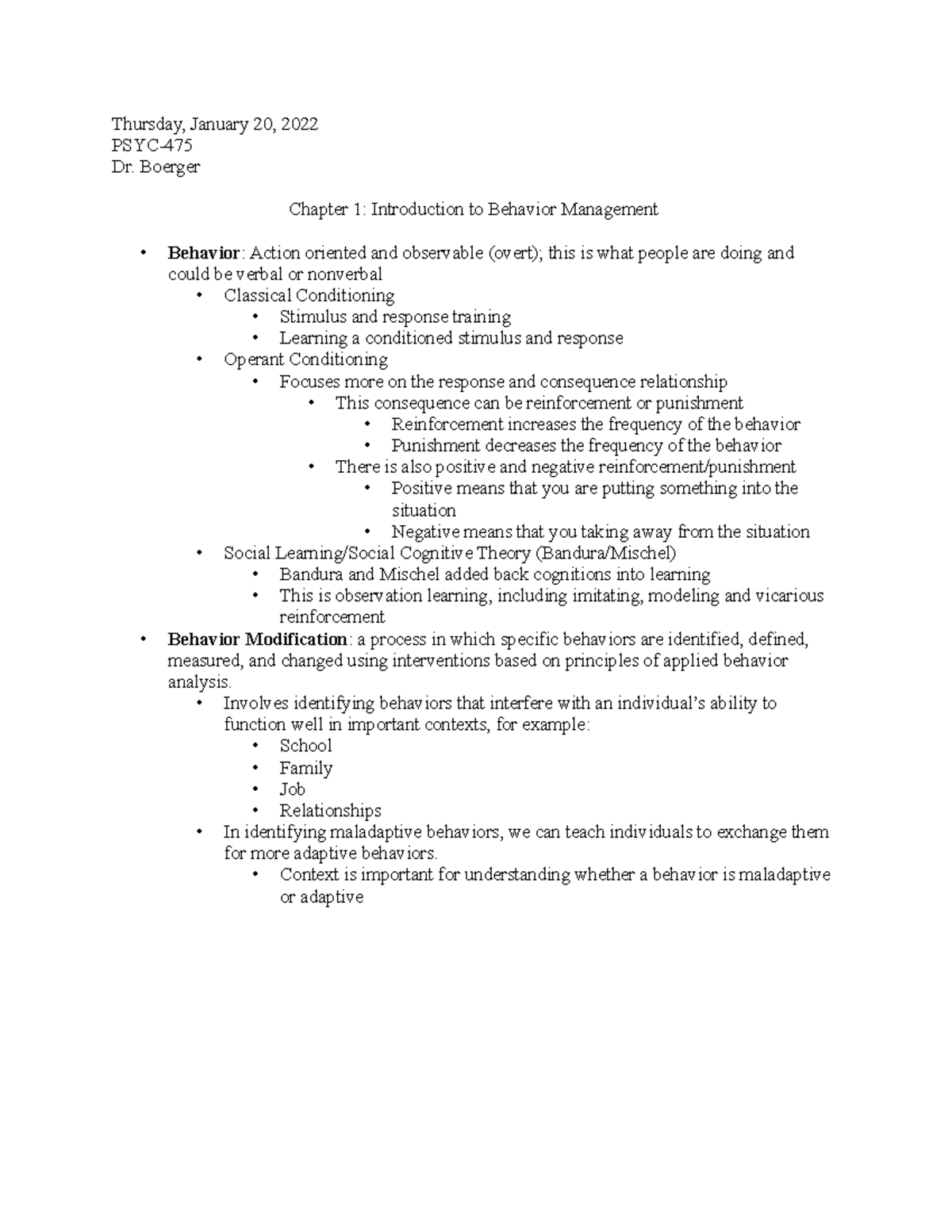 PSYC-475 1-20 - Brief explanation of a few theories and some core ...