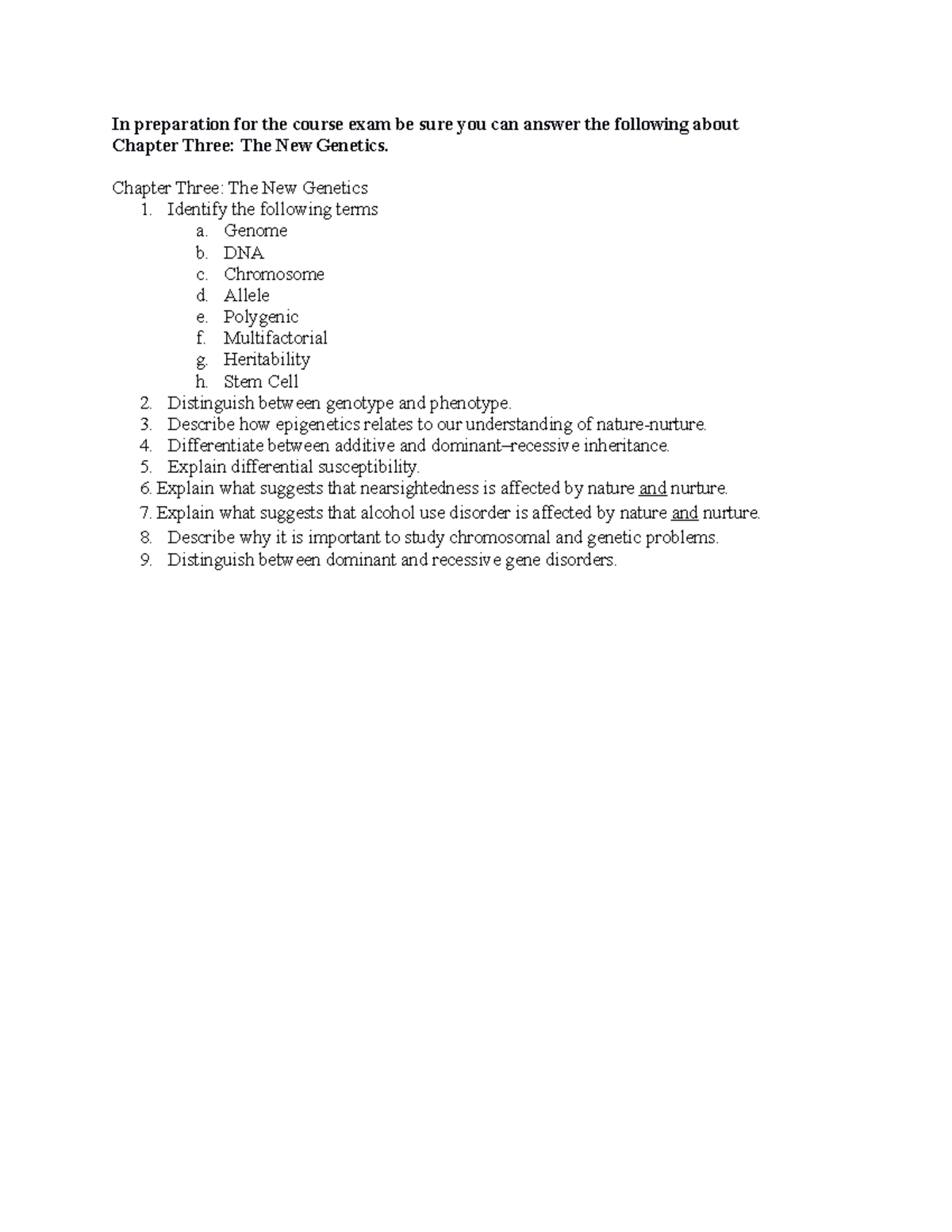 Chapter 3 Outline - In preparation for the course exam be sure you can ...