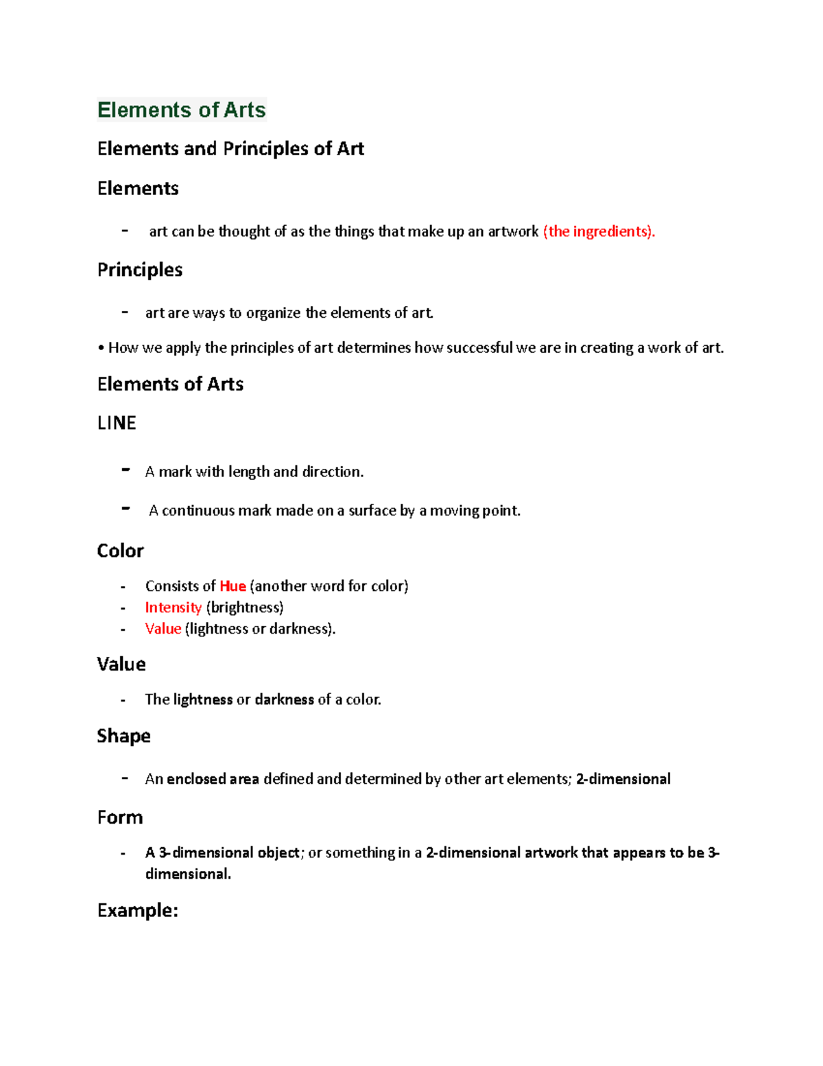 Elements of Arts - Elements of Arts Elements and Principles of Art ...