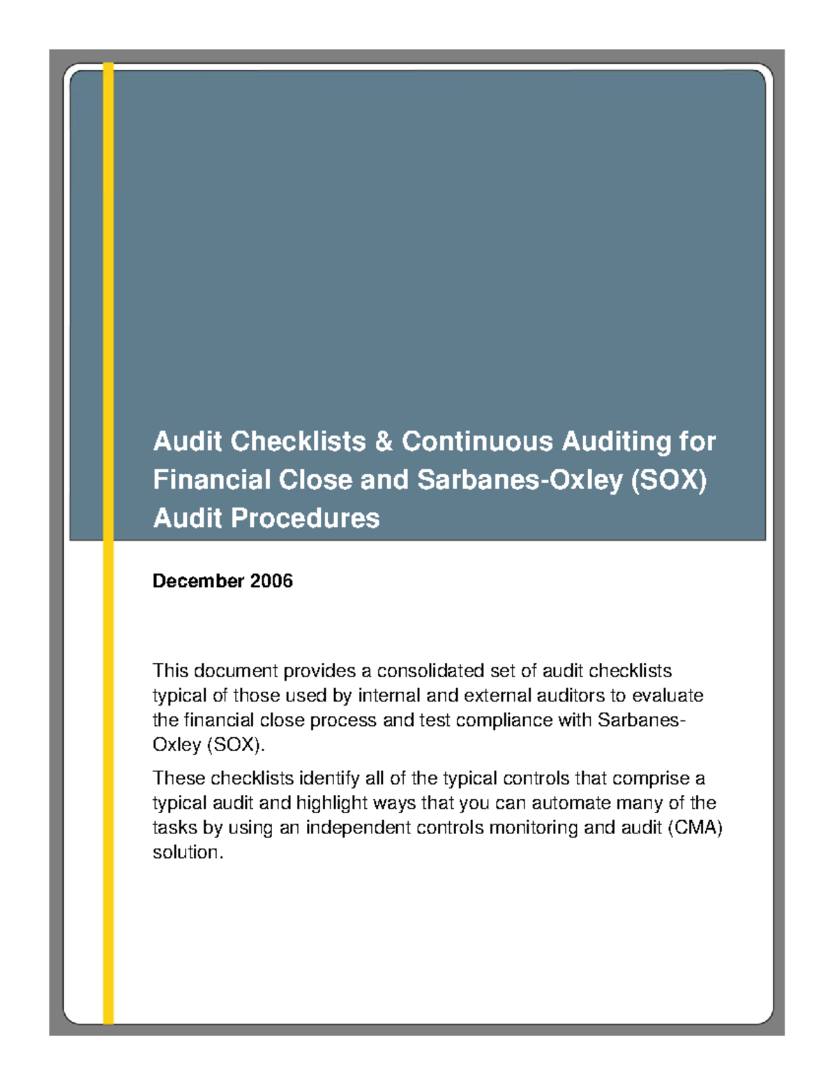Audit Checlist - These checklists identify all of the typical controls ...