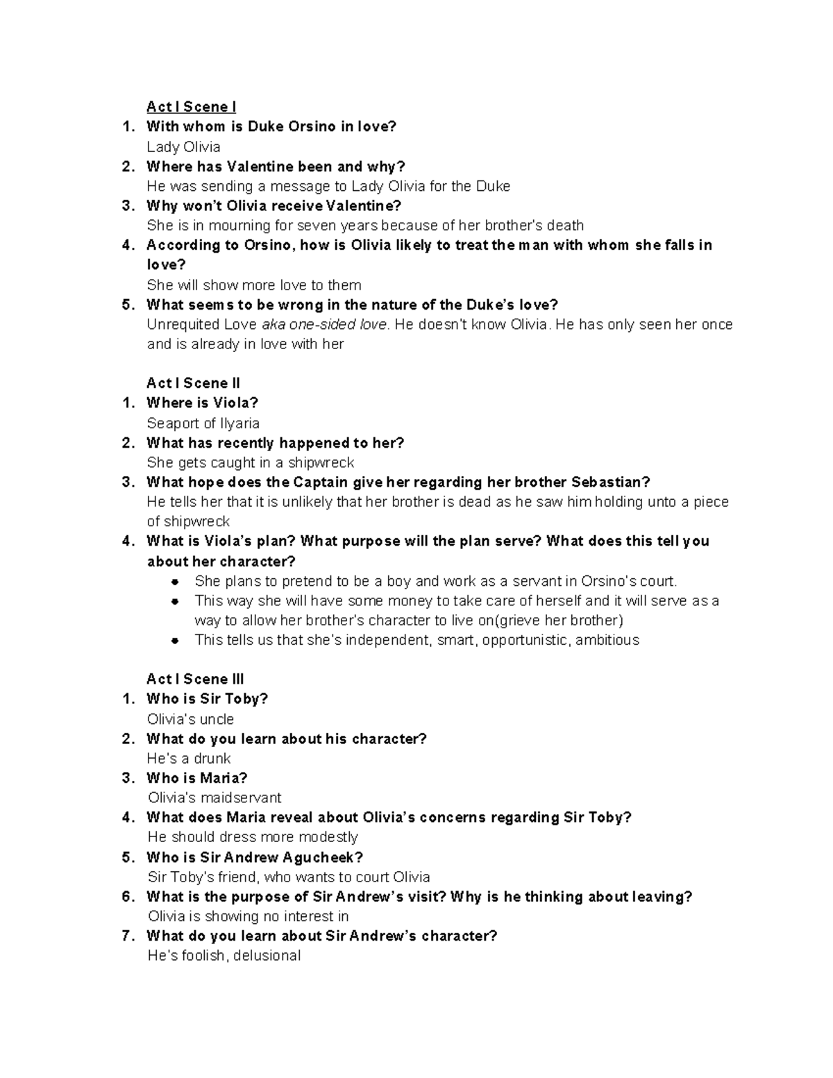 Twelfth Night Focus Questions - Act I Scene I With whom is Duke Orsino ...