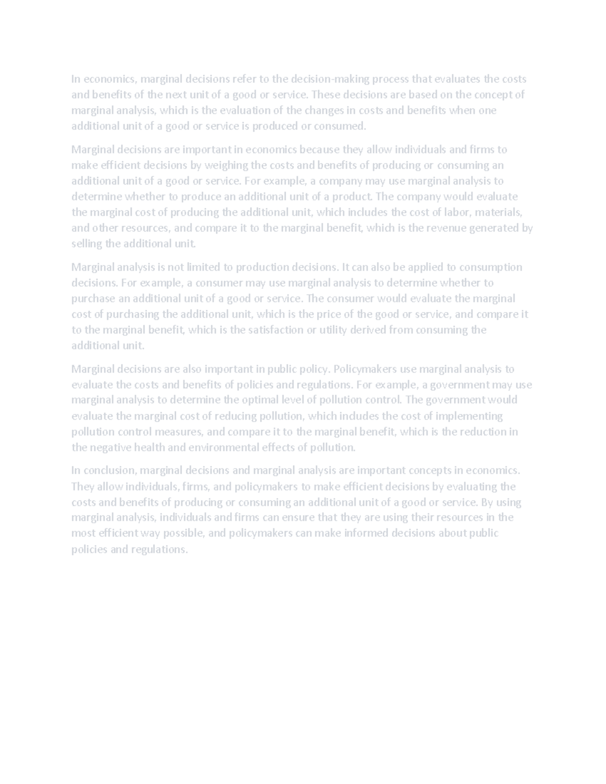 Marg Decisions - Microeconomics Essay/Notes - In economics, marginal ...