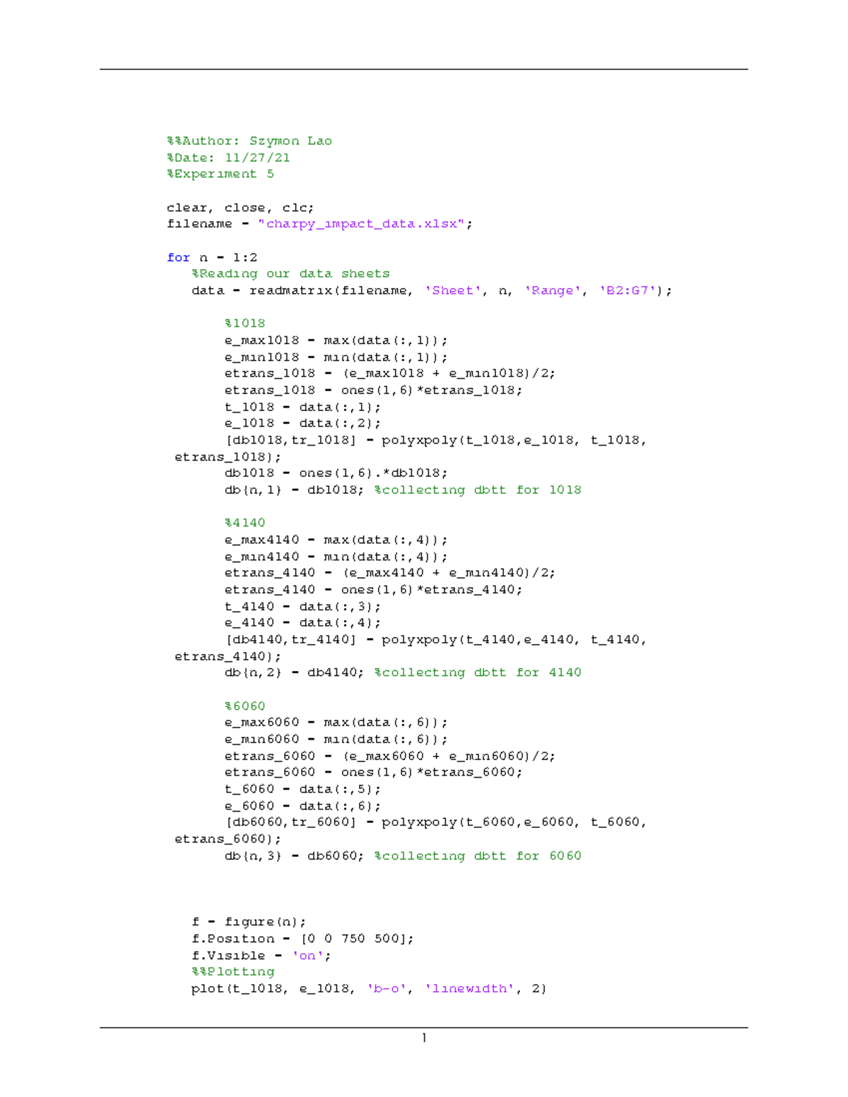 Exp5 - Lab Report - %%Author: Szymon Lao %Date: 11/27/ %Experiment 5 ...