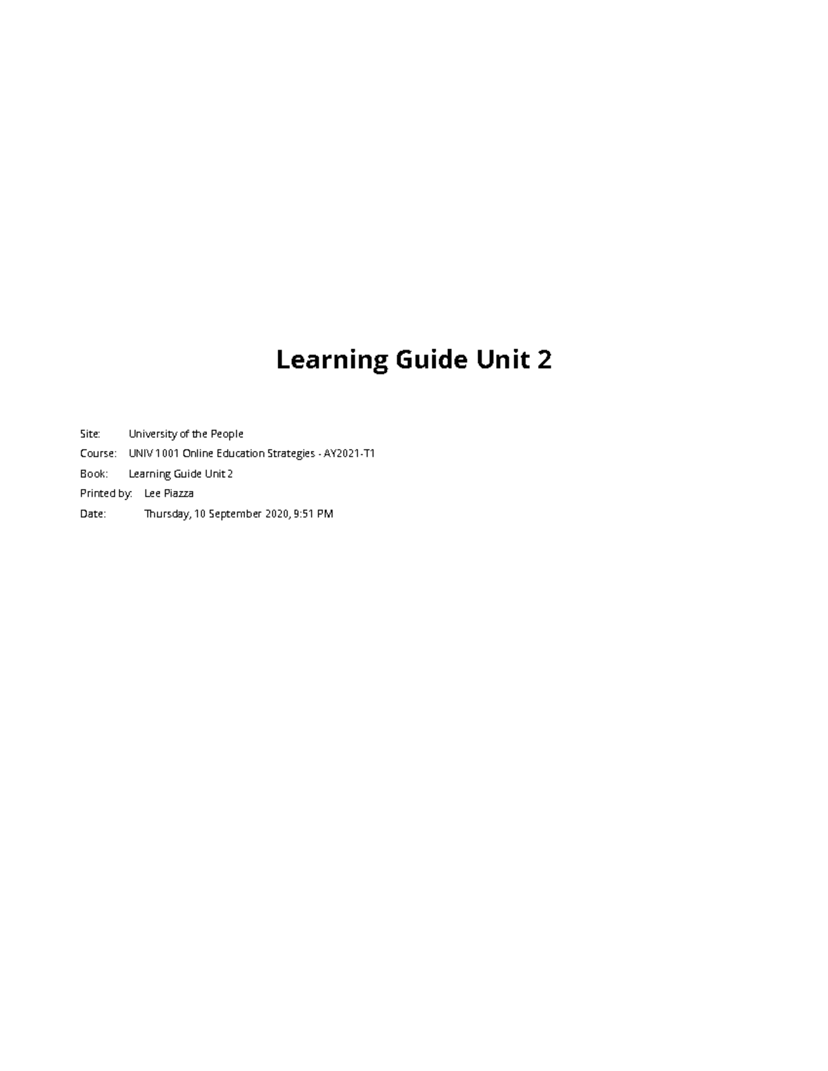Learning Guide Unit 2 - Work - Learning Guide Unit 2 Site: University ...