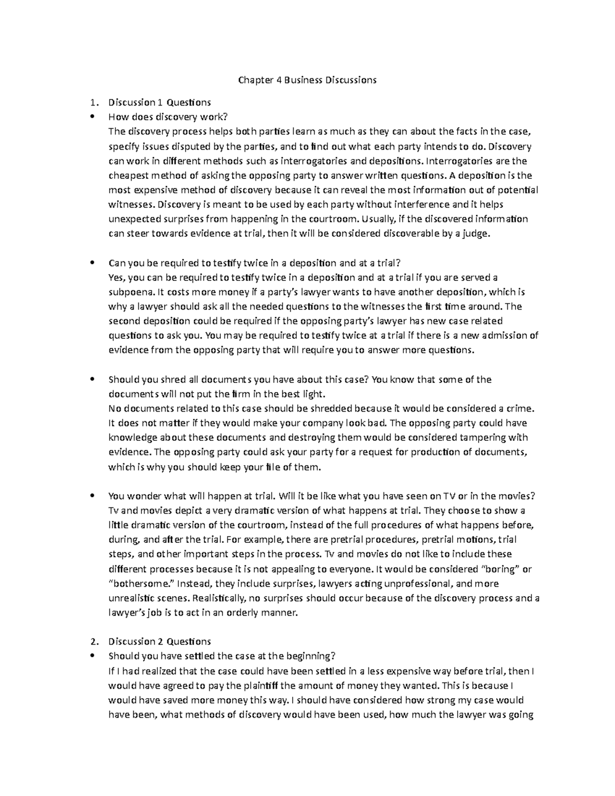 Ch 4. business discussion - Chapter 4 Business Discussions Discussion 1 ...