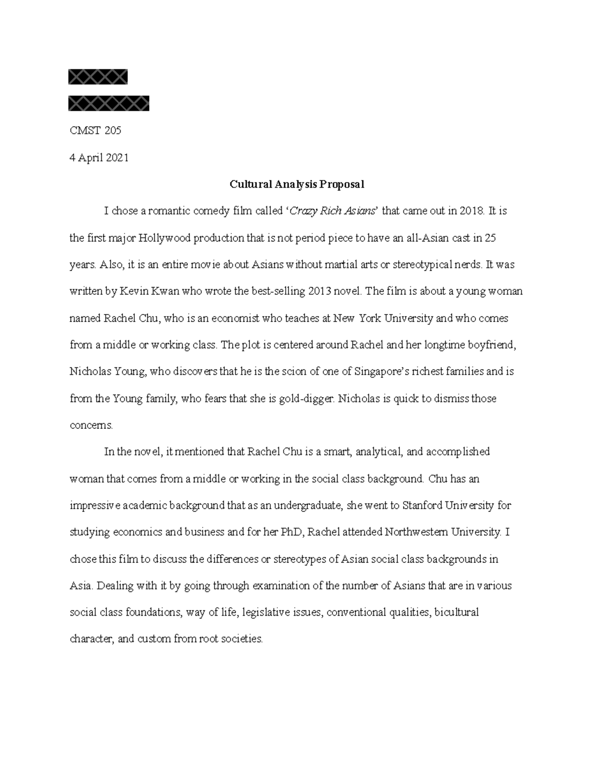 Cultural analysis proposal - CMST 205 4 April 2021 Cultural Analysis ...