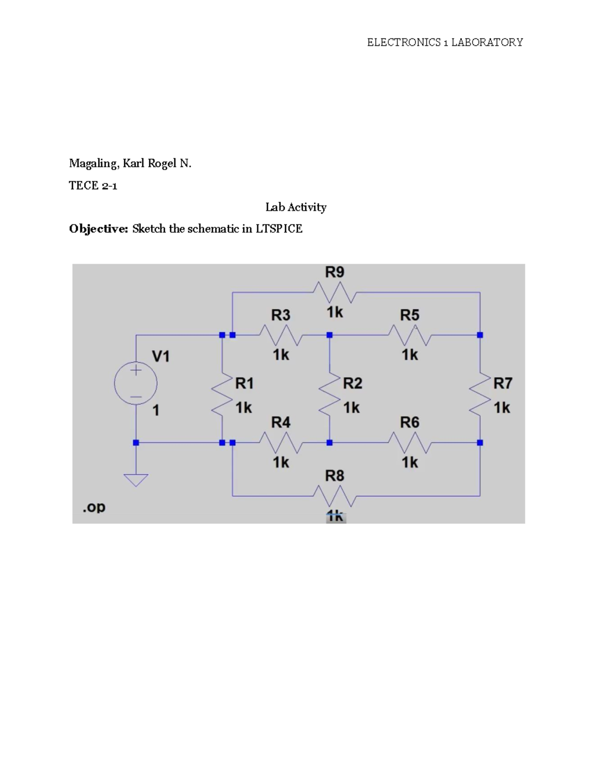 Magaling ELEX2 Prelim LAB1 - ELECTRONICS 1 LABORATORY Magaling, Karl Rogel N. TECE 2- 1 Lab ...