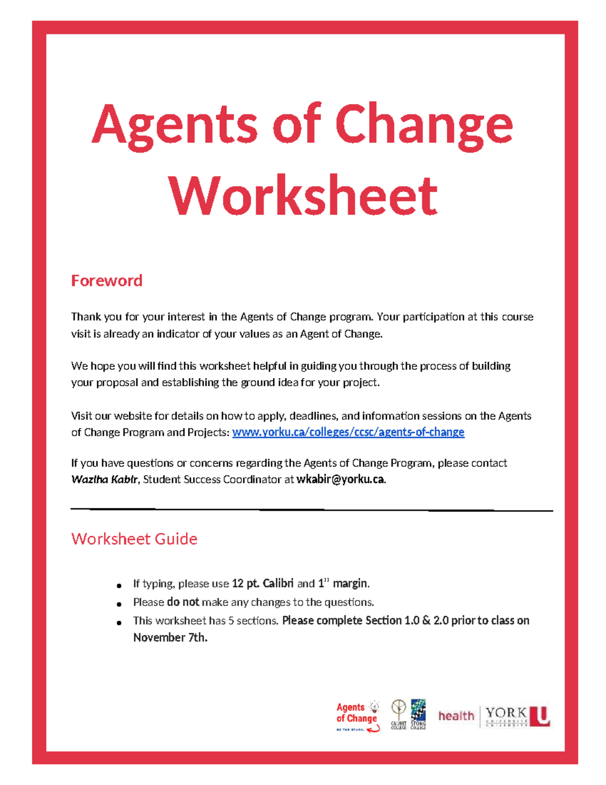 Worksheet 2023 - DWWD - Agents of Change Worksheet Foreword Thank you ...