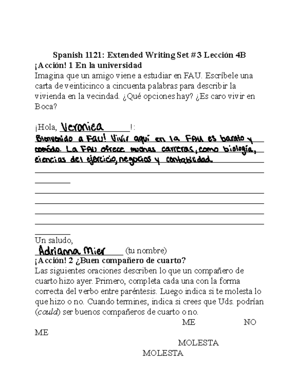 SPN+1121+Extended+Writing+Homework+Set+3 - Spanish 1121: Extended ...