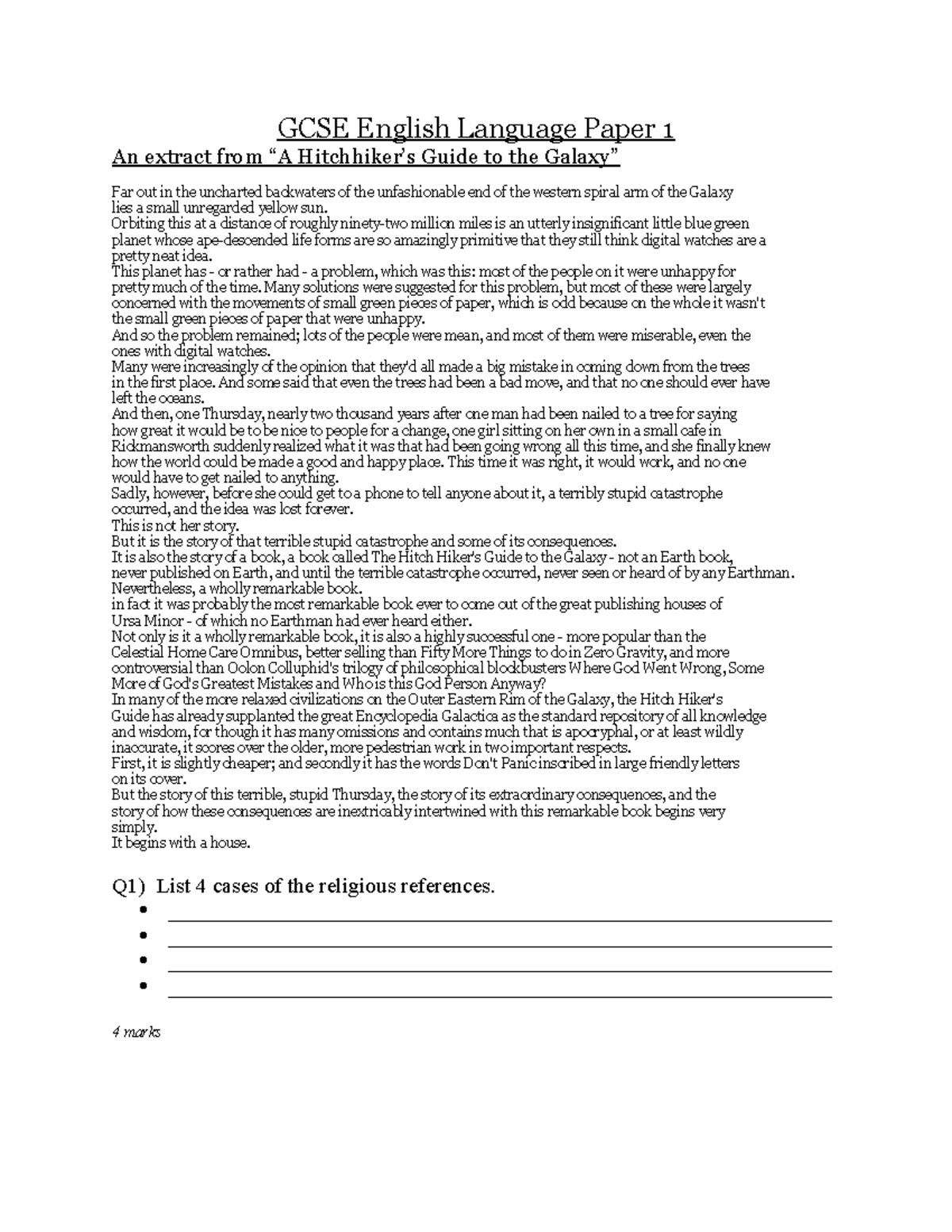 GCSE English Language Paper 1 - Orbiting this at a distance of roughly ...