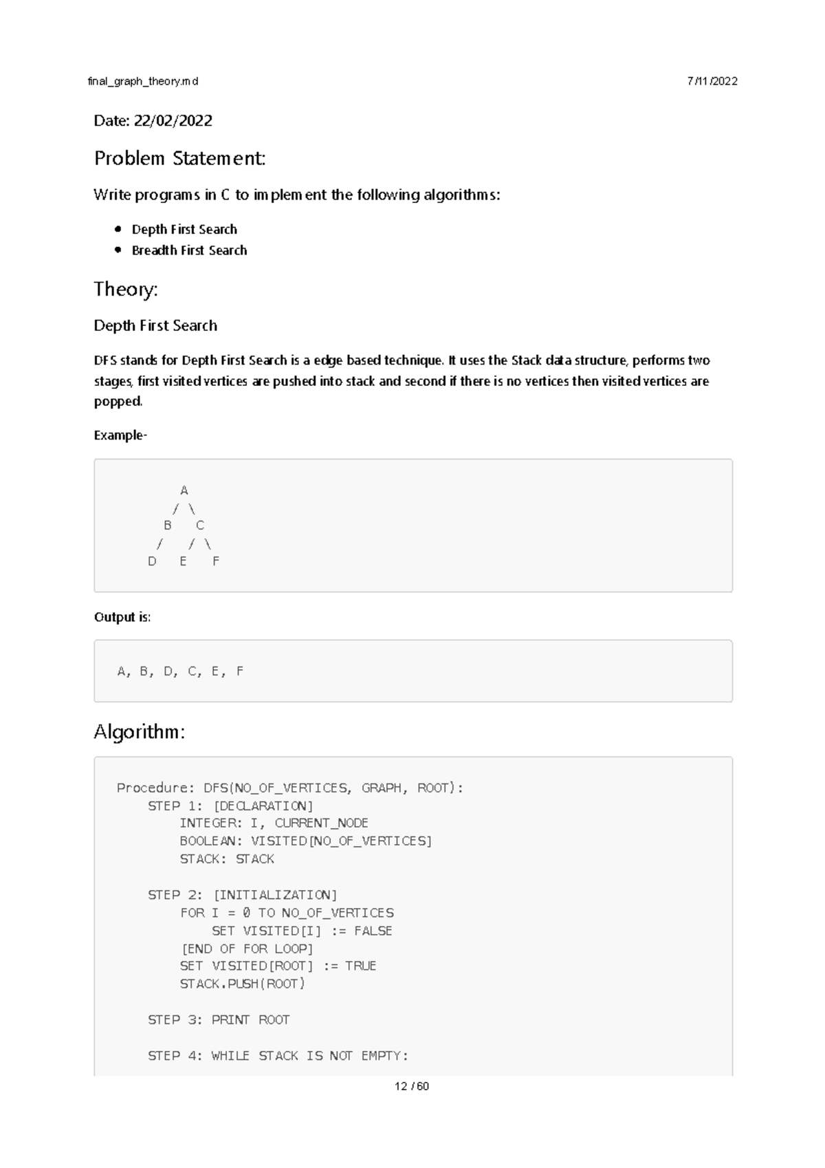 Graph Theory Codes Set 2 - Date: 22/02/ Problem Statement: Write ...