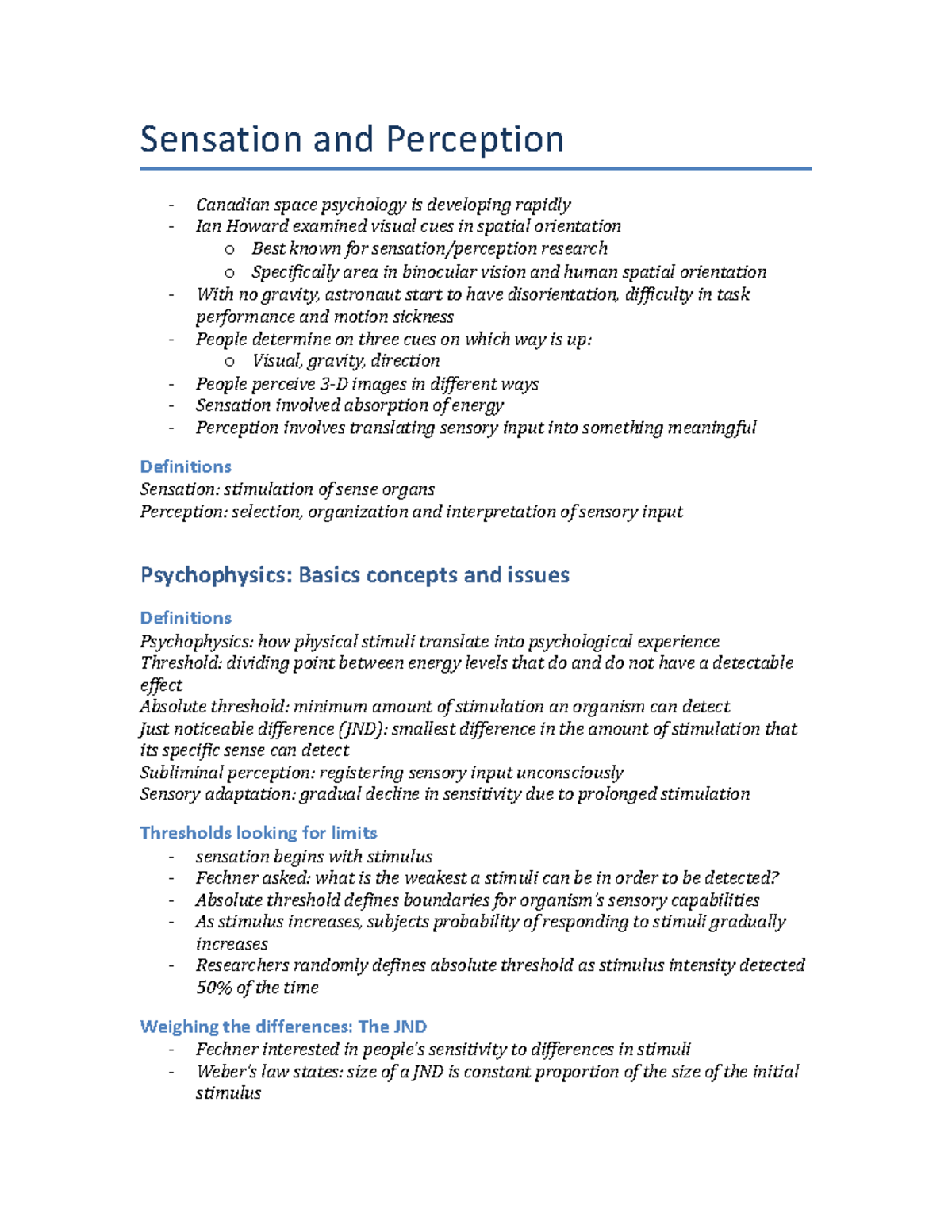 Sensation and Perception - Studocu