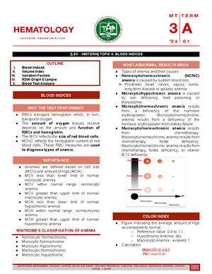 Hematology Lab Prelim Hct Hgb ESR - [LAB - PRELIM] TOPIC SUMMARY: HGB ...