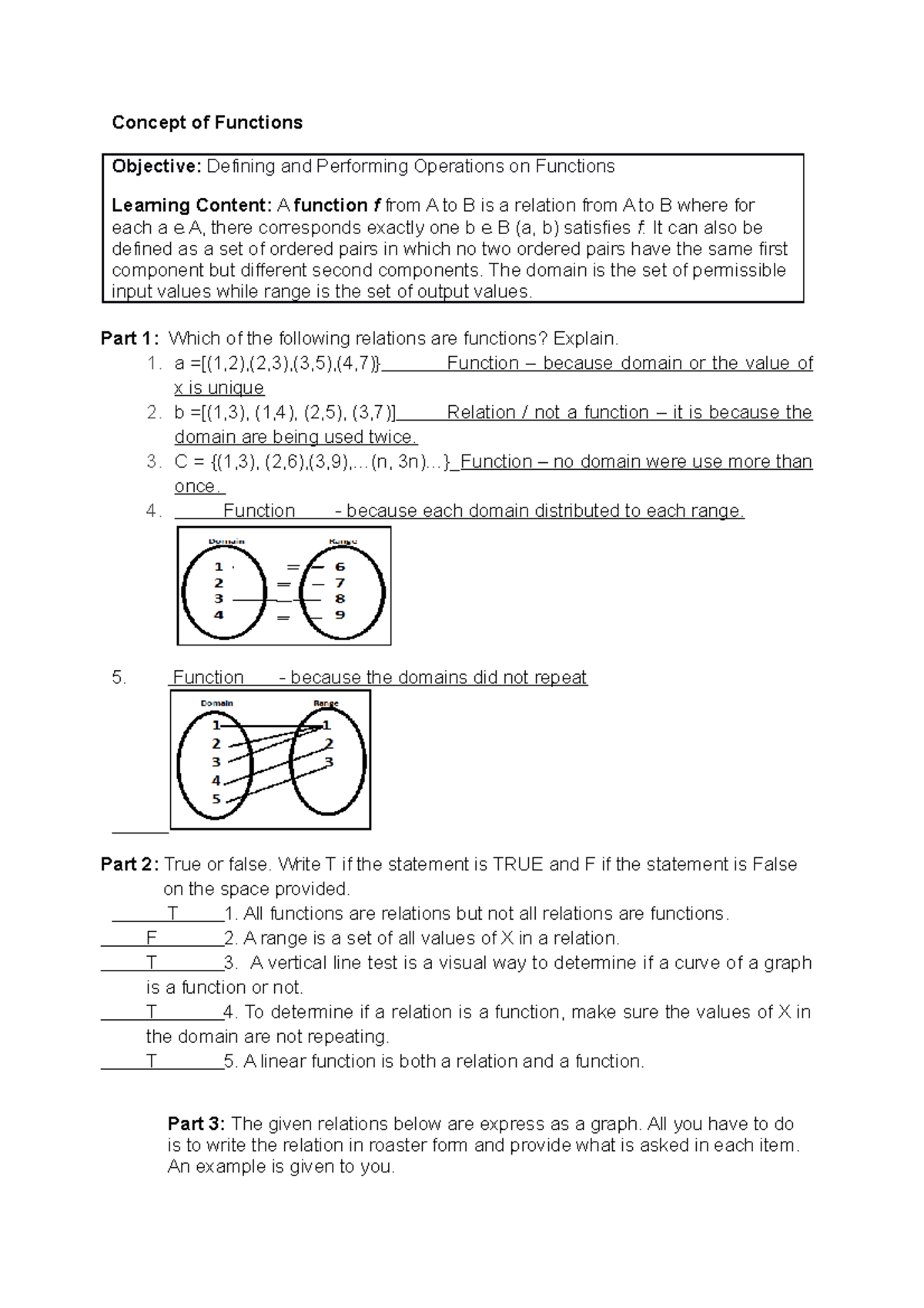 Concept of functions activity - Concept of Functions Objective ...