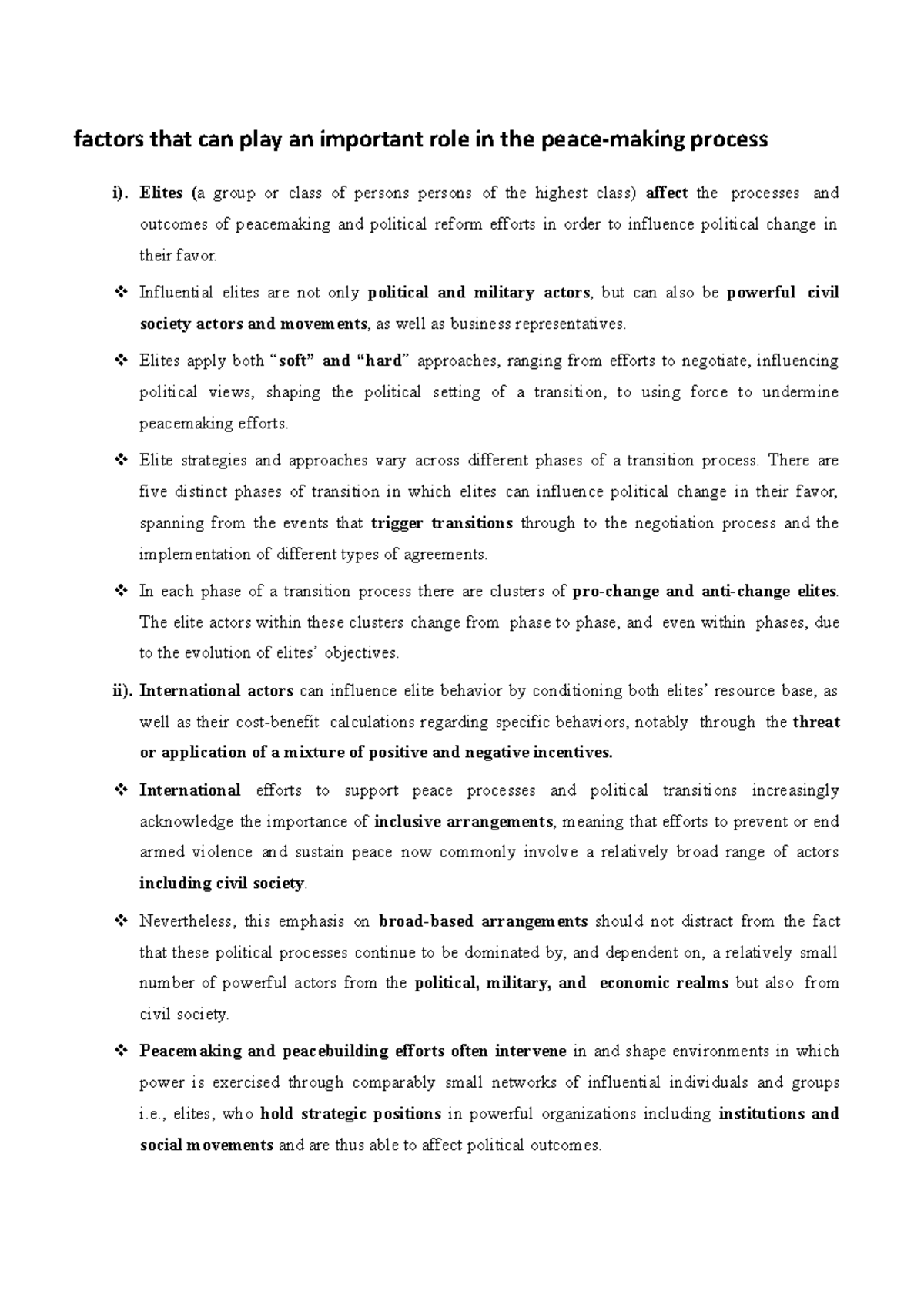 Factors that can play an important role in the peace-making process ...