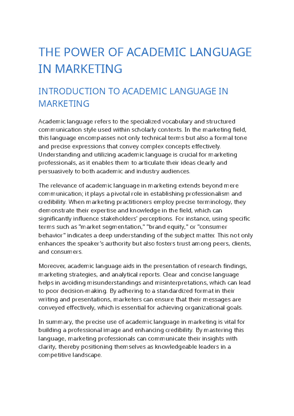The Power of Academic Language in Marketing - THE POWER OF ACADEMIC ...