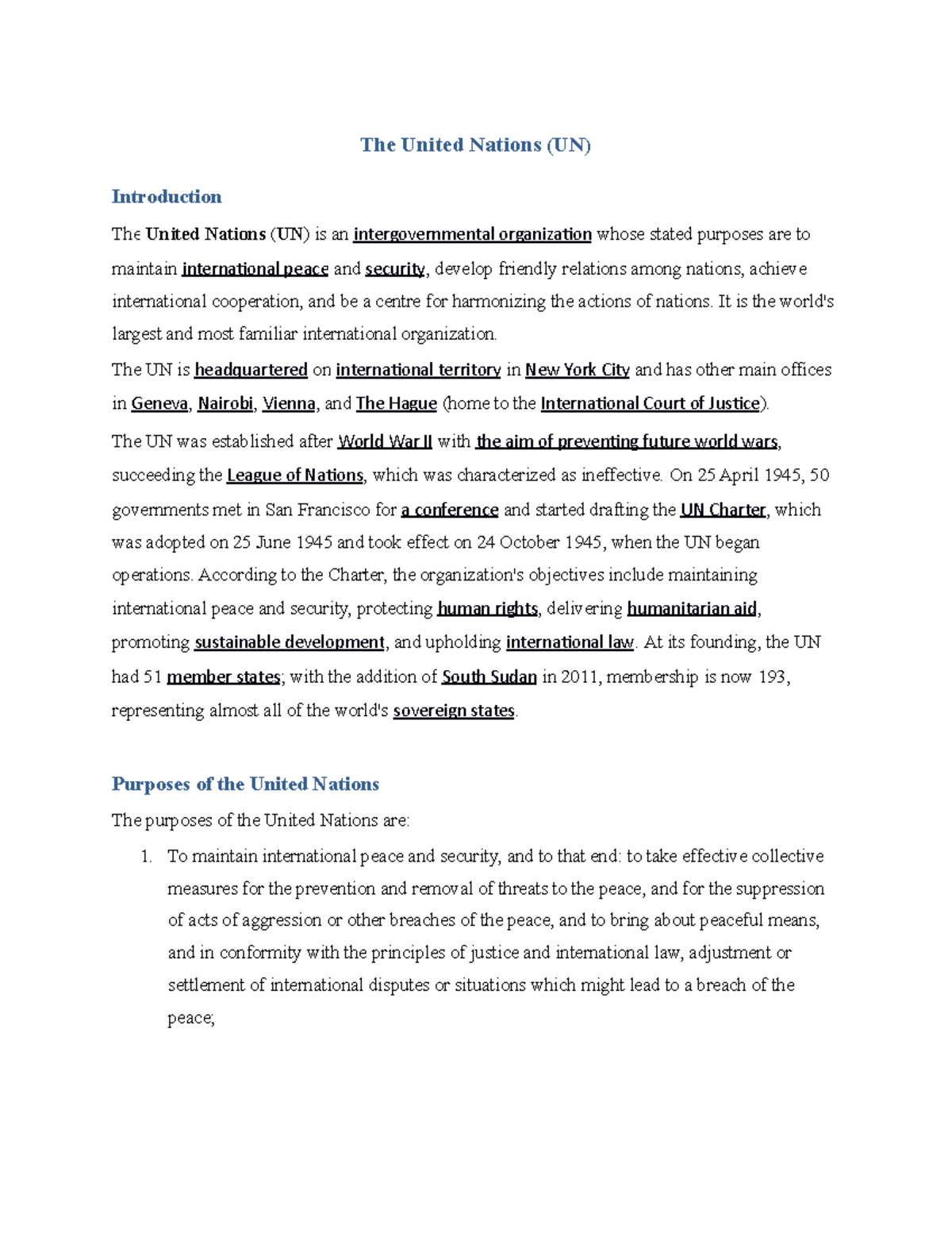 New Microsoft Word Document - The United Nations (UN) Introduction The ...