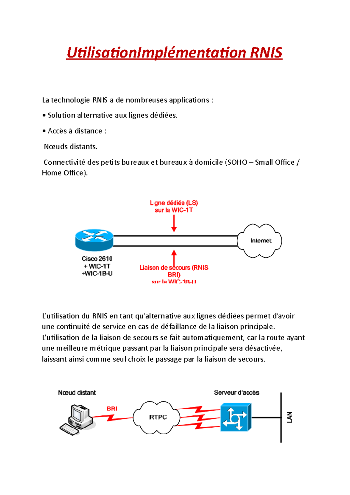 Utilisation Implémentation RNIS - UtilisationImplémentation RNIS La ...