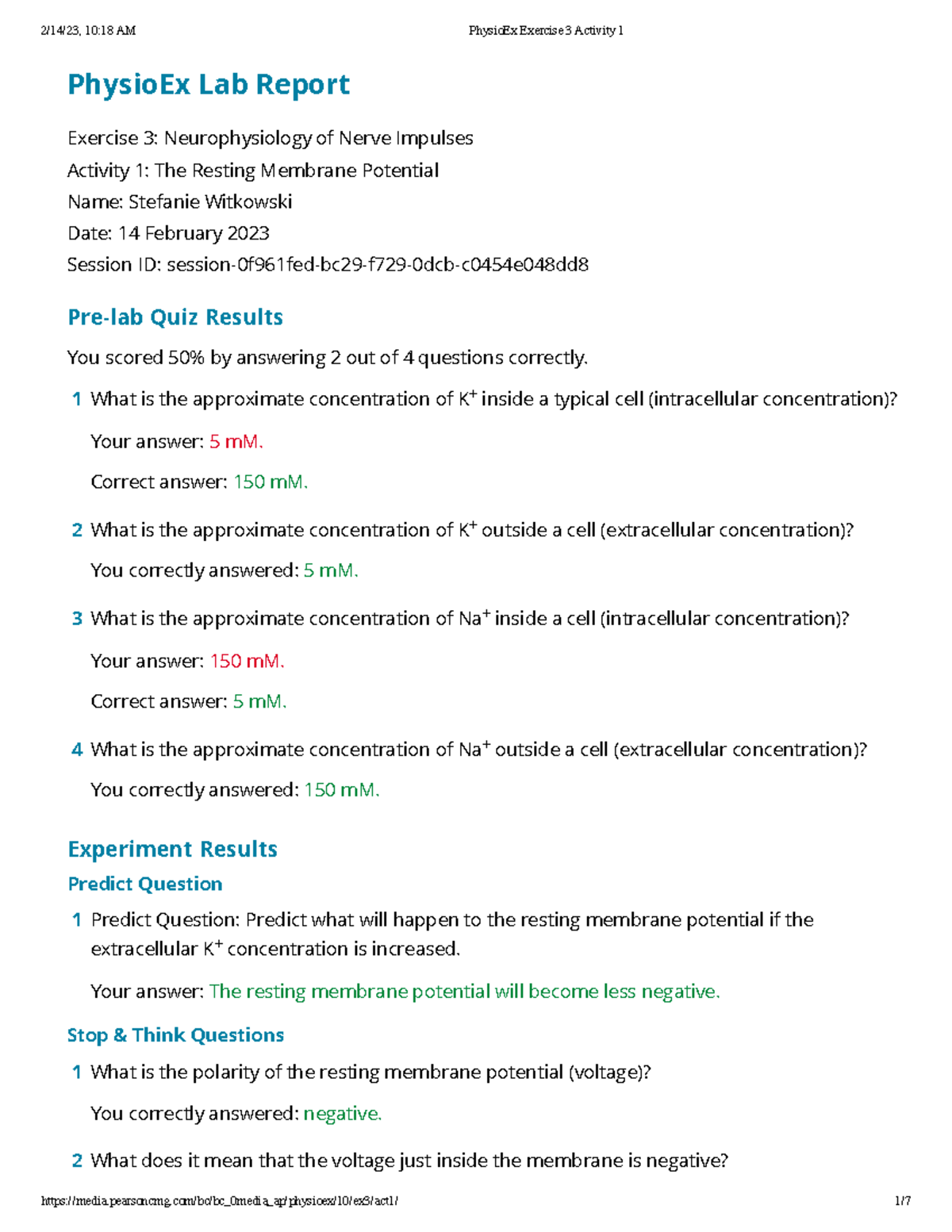 Physio Ex Exercise 3 Activity 1 - PhysioEx Lab Report Exercise 3 ...