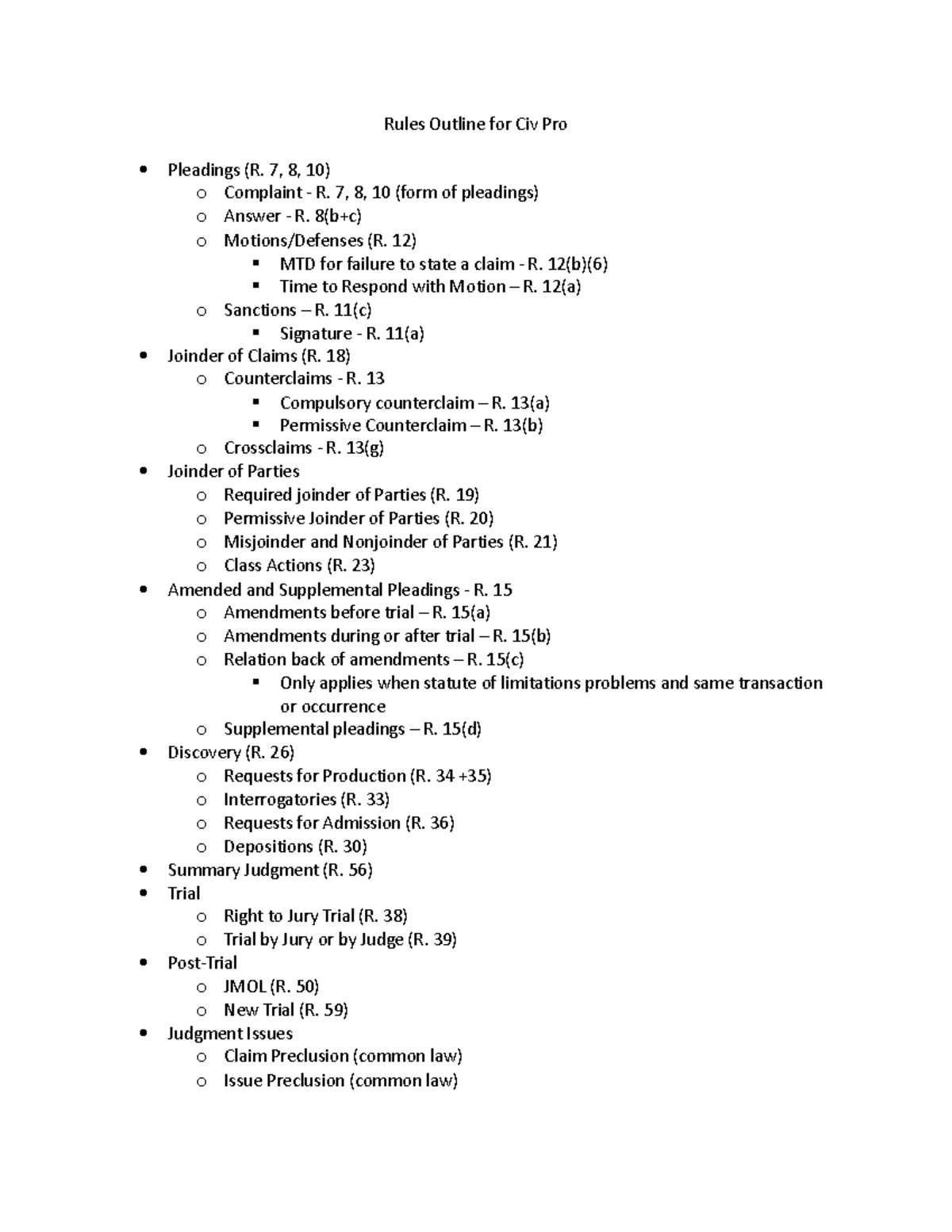 Attack Outline for Civ Pro - Rules Outline for Civ Pro Pleadings (R. 7 ...
