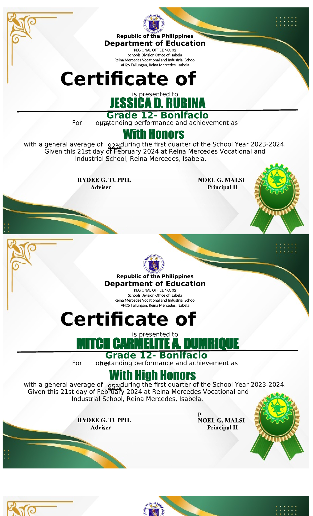 Certificate Template 1st sem final - Republic of the Philippines ...