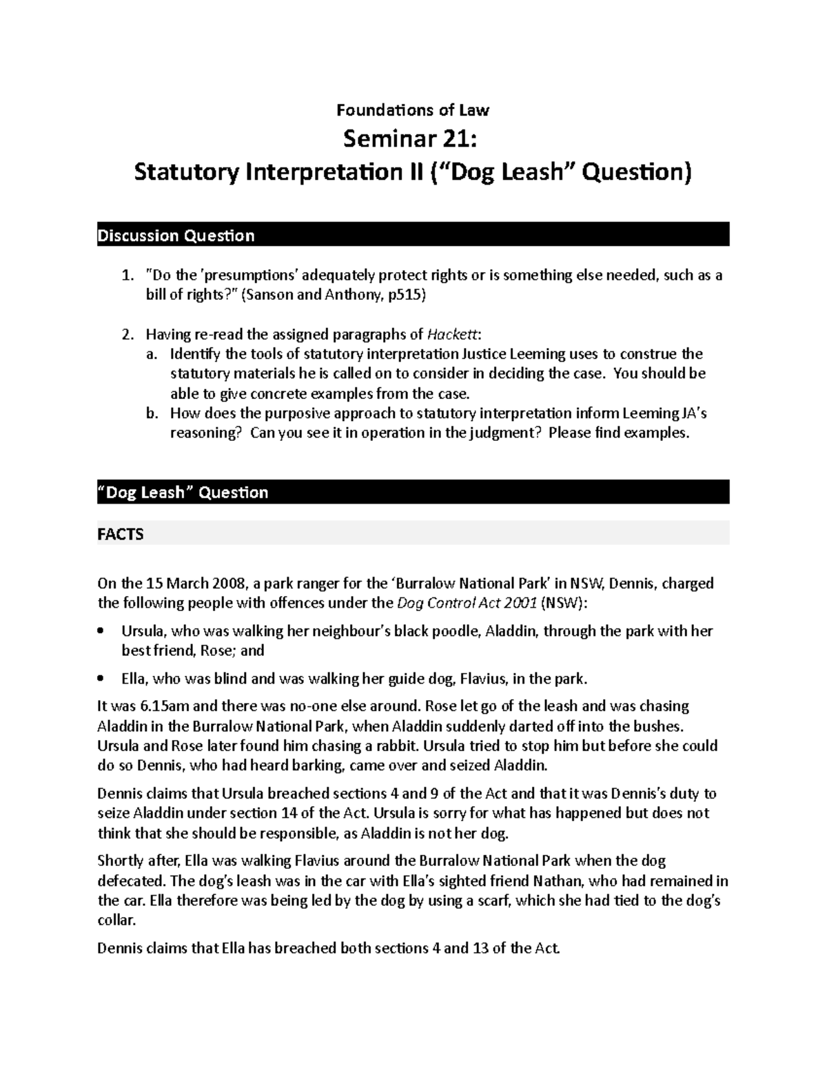 A22 FOL 21 - Stat Interp II (Dog Q) - Foundations of Law Seminar 21 ...
