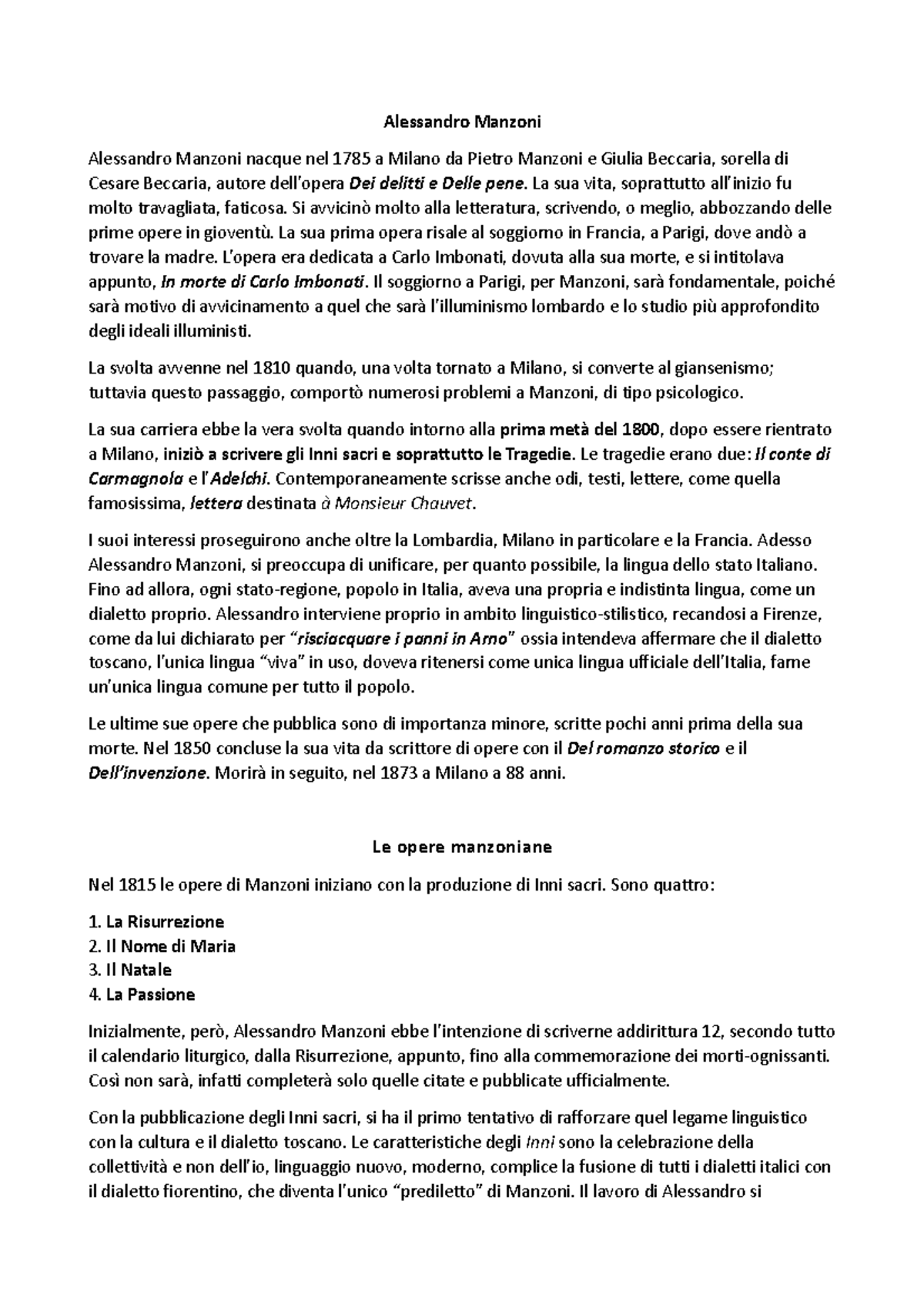 Alessandro Manzoni - Riassunto, appunti. - Alessandro Manzoni ...