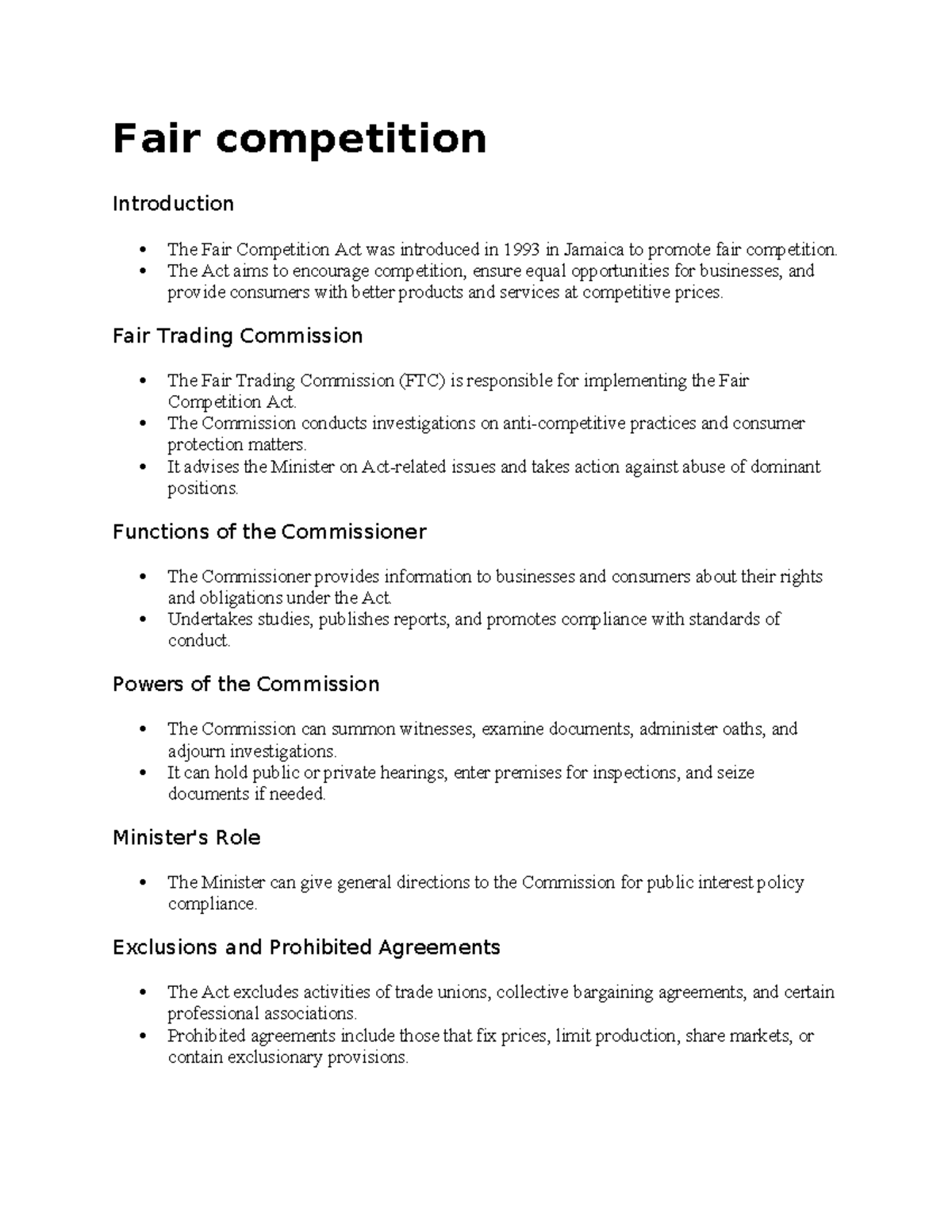 Fair competition Notes - Fair competition Introduction The Fair ...