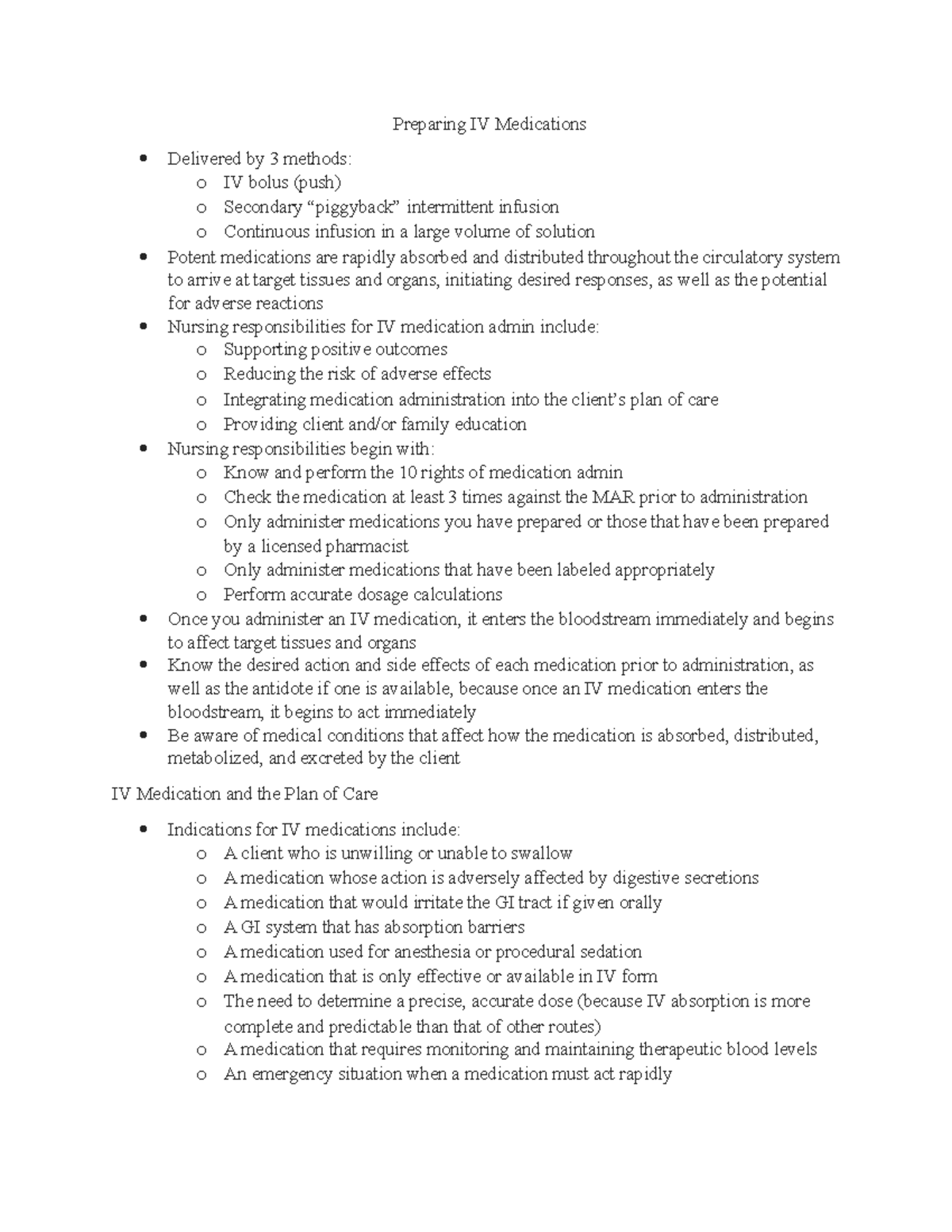 IV Medication Administration - Studocu