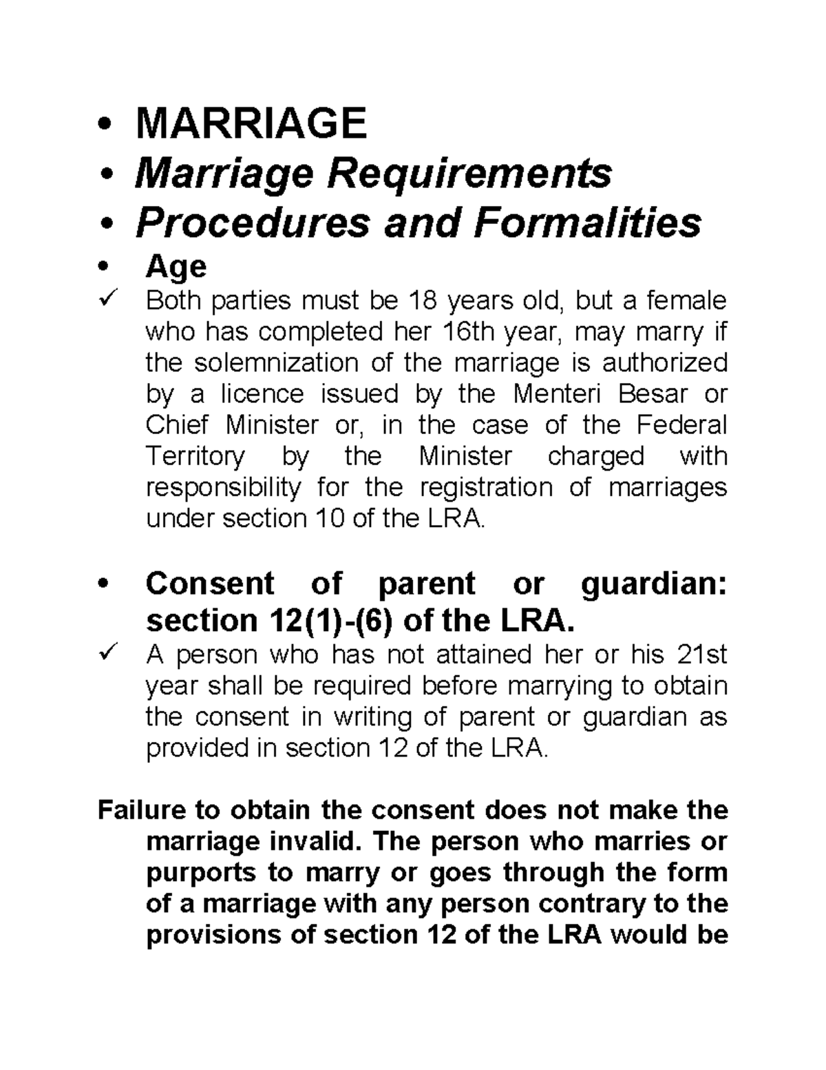 Chapter 3 - civil family law - MARRIAGE Marriage Requirements ...