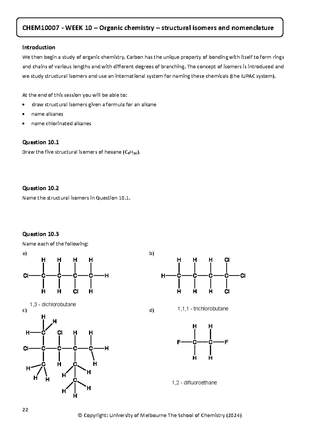 Week 10 Tutorial Questions - © Copyright: University of Melbourne The ...