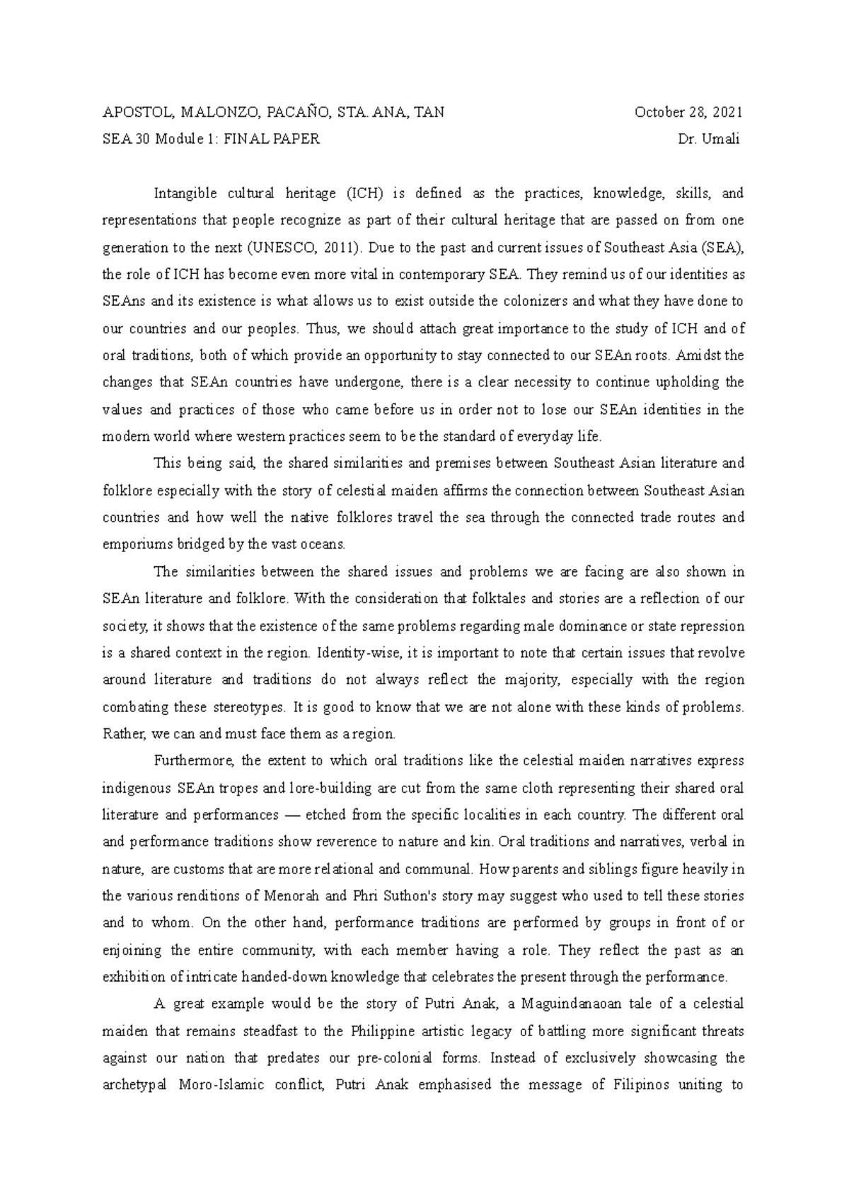 Reflection Paper: A rustling of leaves - APOSTOL, MALONZO, PACAÑO, STA ...