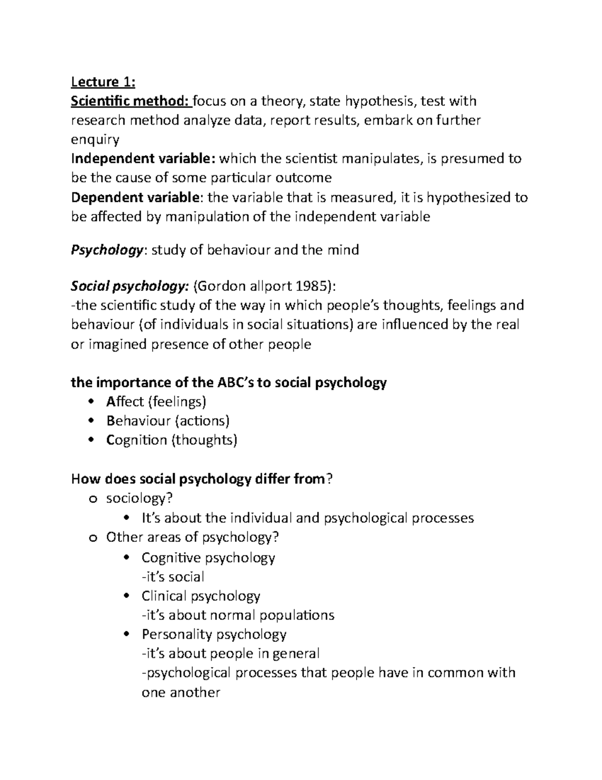 Psych 2120 notes - Instructor: Xia Fang - Lecture 1: Scientific method ...