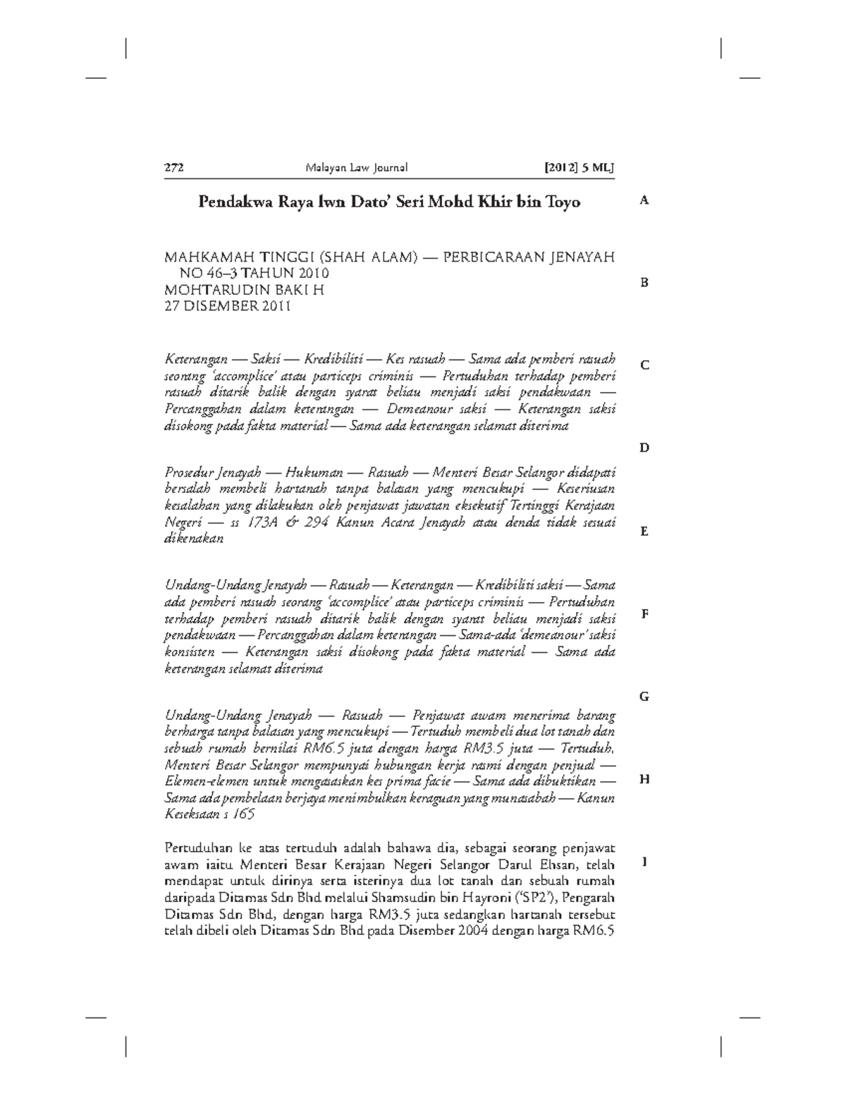 Pendakwa Raya lwn Dato' Seri Mohd Khir bin Toyo - Law of Evidence II ...