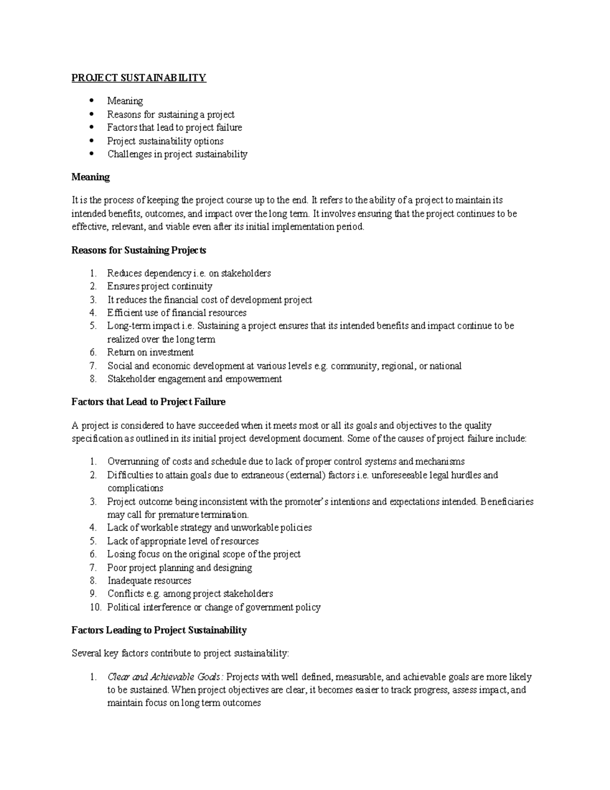 Project Sustainability - It refers to the ability of a project to ...