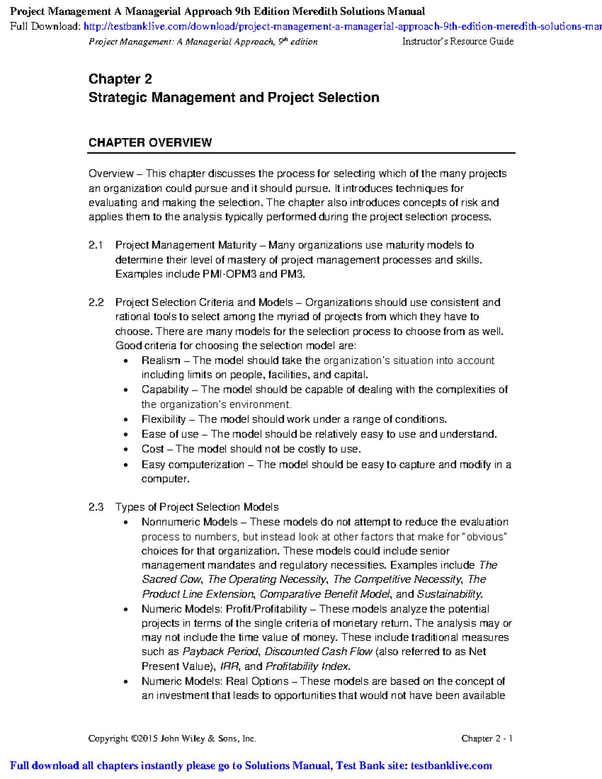 Project management a managerial approach 9th edition meredith solutions manual - Project ...