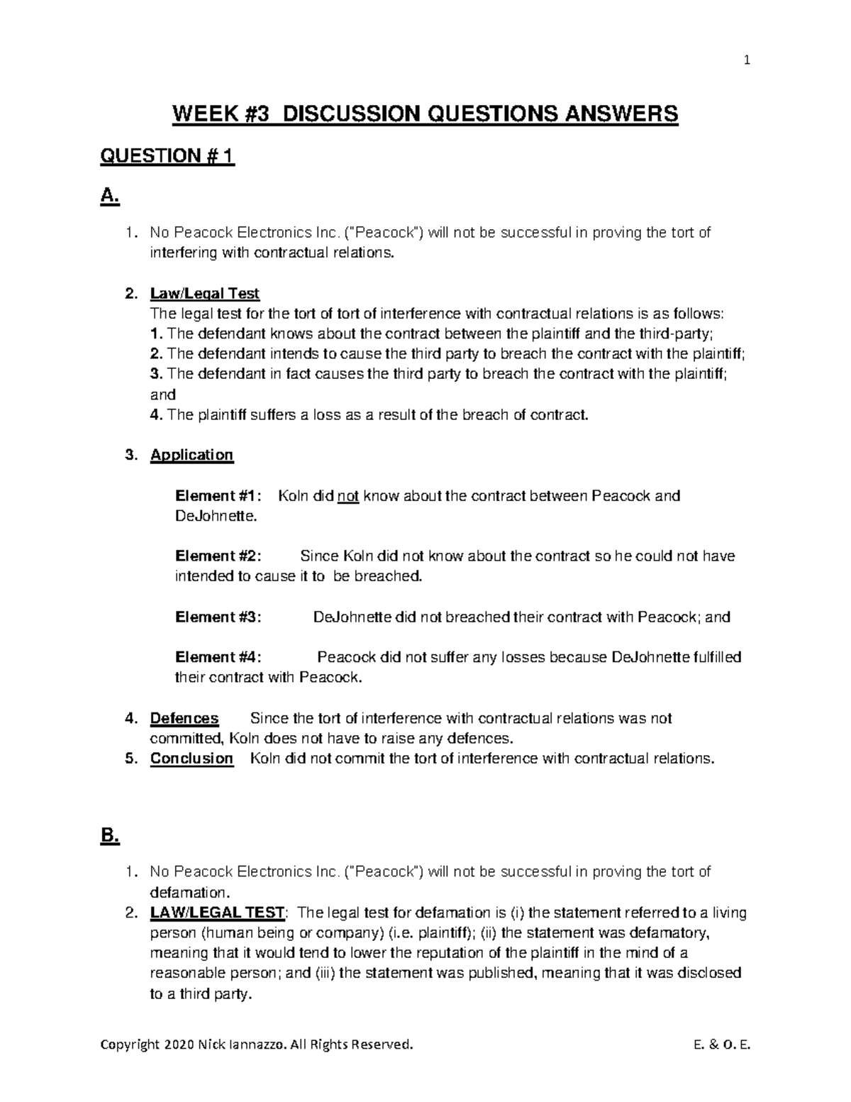 Week 3 - Answers - Practice Cases with answer - WEEK #3 DISCUSSION ...