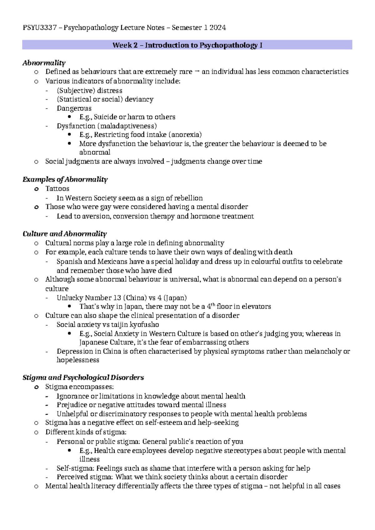 PSYU3337 Lecture Notes - PSYU3337 – Psychopathology Lecture Notes ...