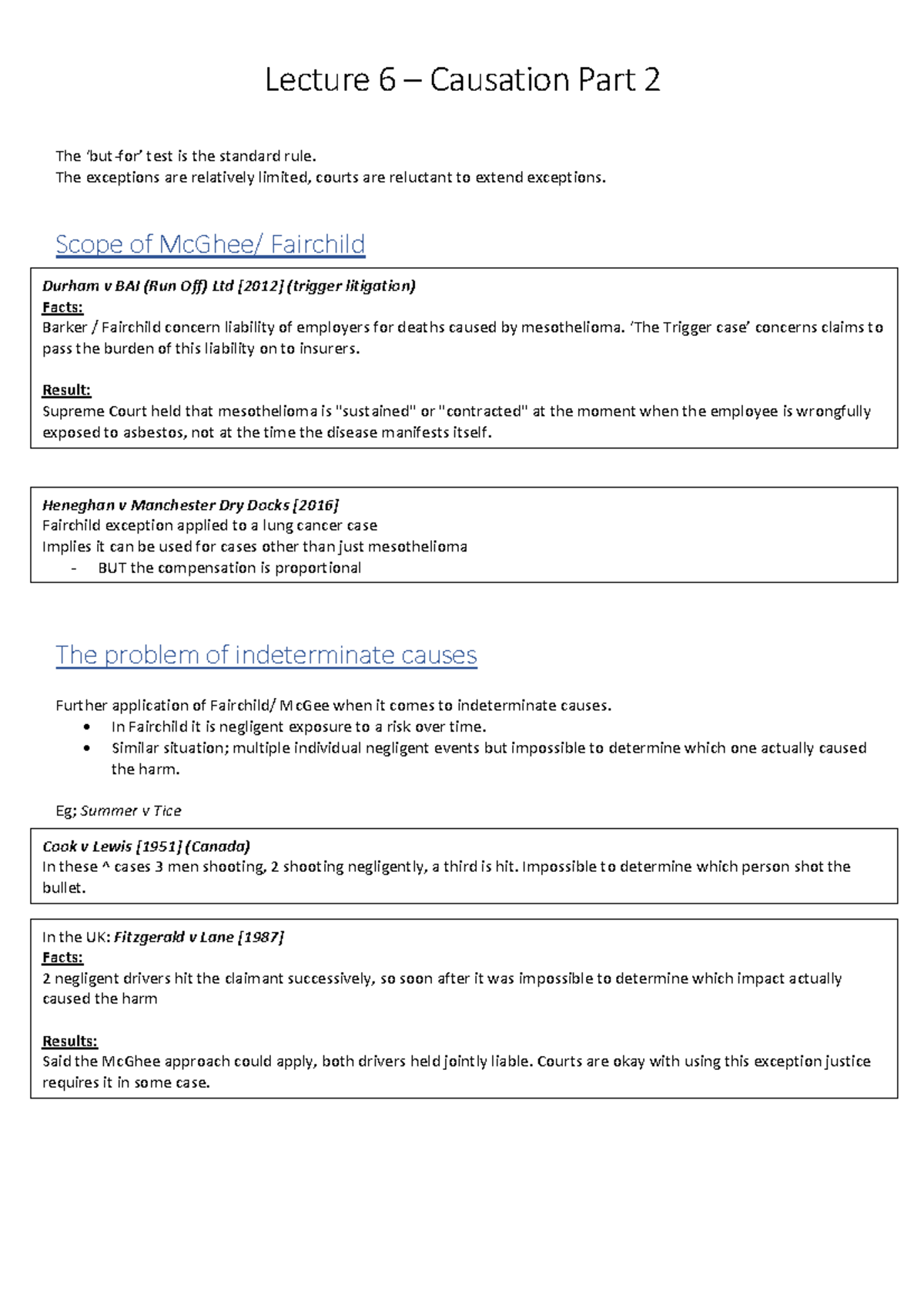 Causation Lecture 6 Notes Part 2 Lecture 6 Causation Part 2 The ‘but For Test Is The