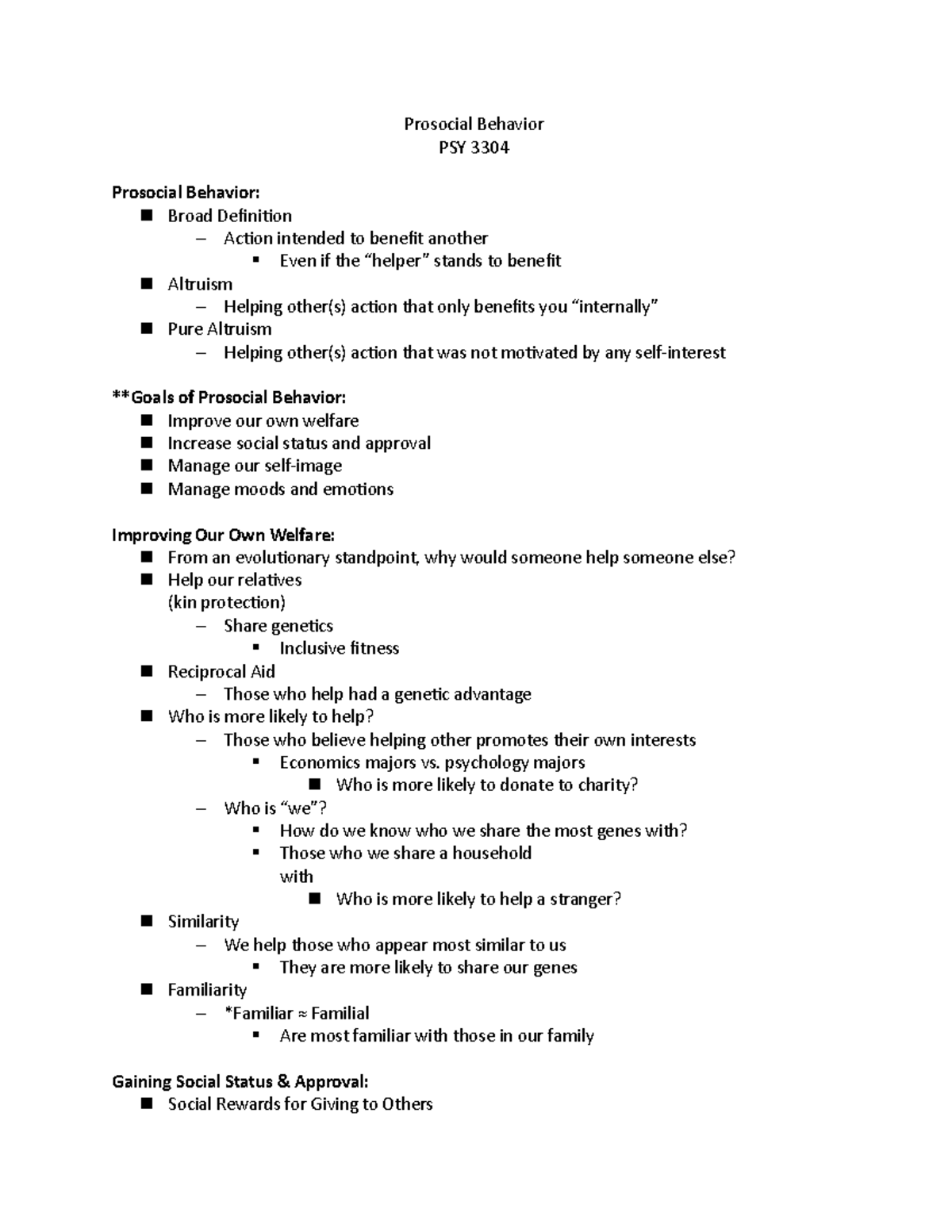 Prosocial Behavior - Prosocial Behavior PSY 3304 Prosocial Behavior ...