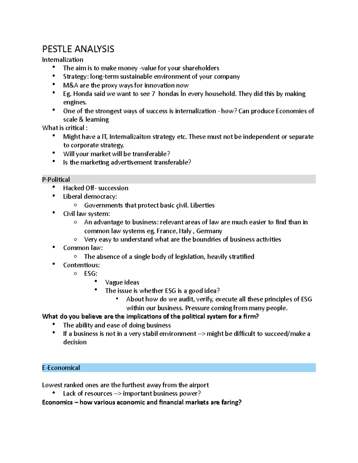 Business Pestle Analysis - PESTLE ANALYSIS Internalization The aim is ...