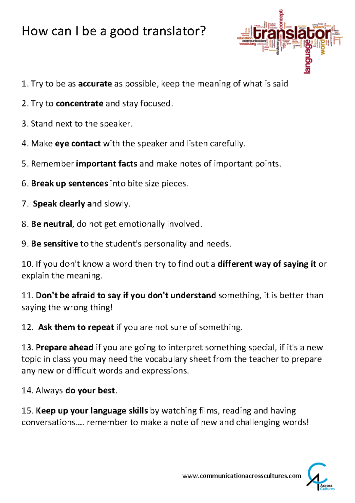 How can I be a good translator - Stand next to the speaker. Make eye ...