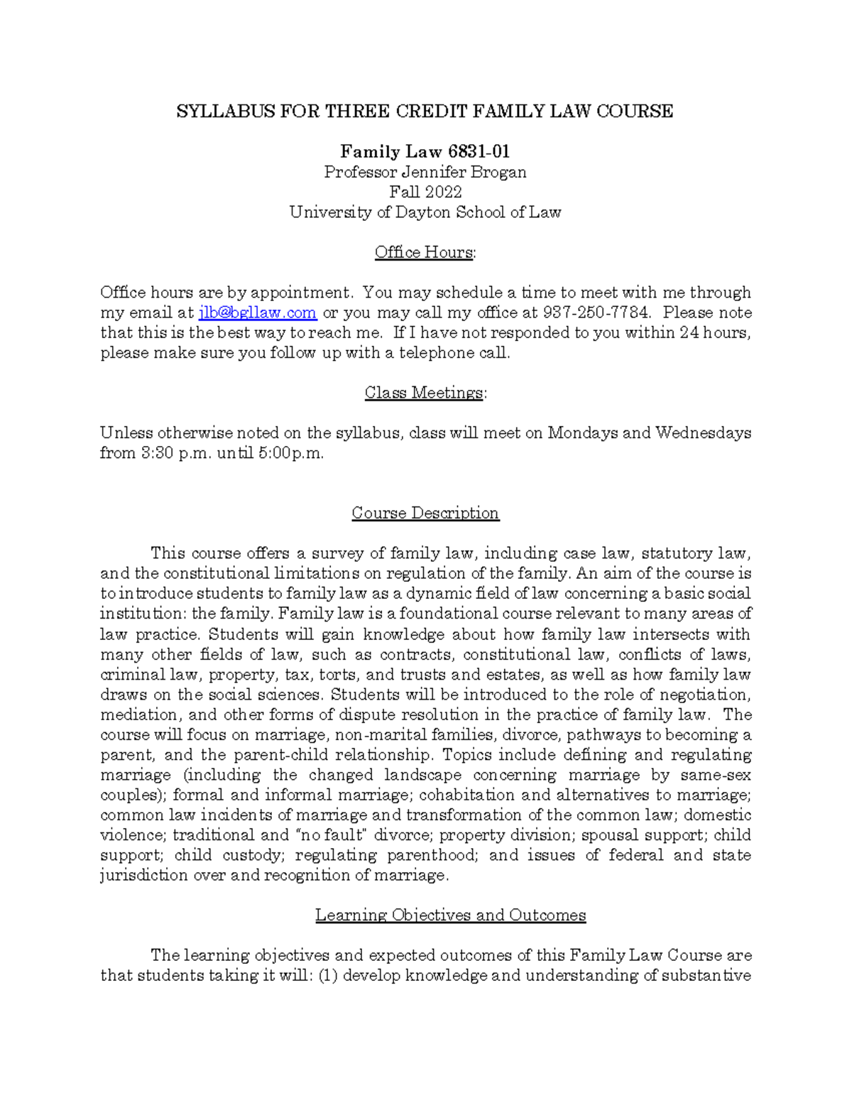 Family LAW Syllabus 2022 4894-7933-6234 v.1 2 - SYLLABUS FOR THREE ...