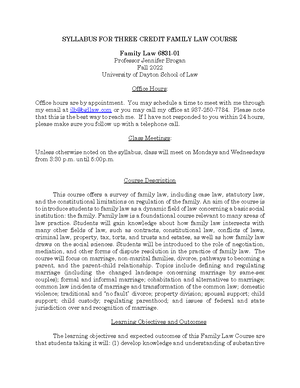 Family Law Project - FAMILY LAW 6831- FALL 2022 INDIVIDUAL PROJECT The ...