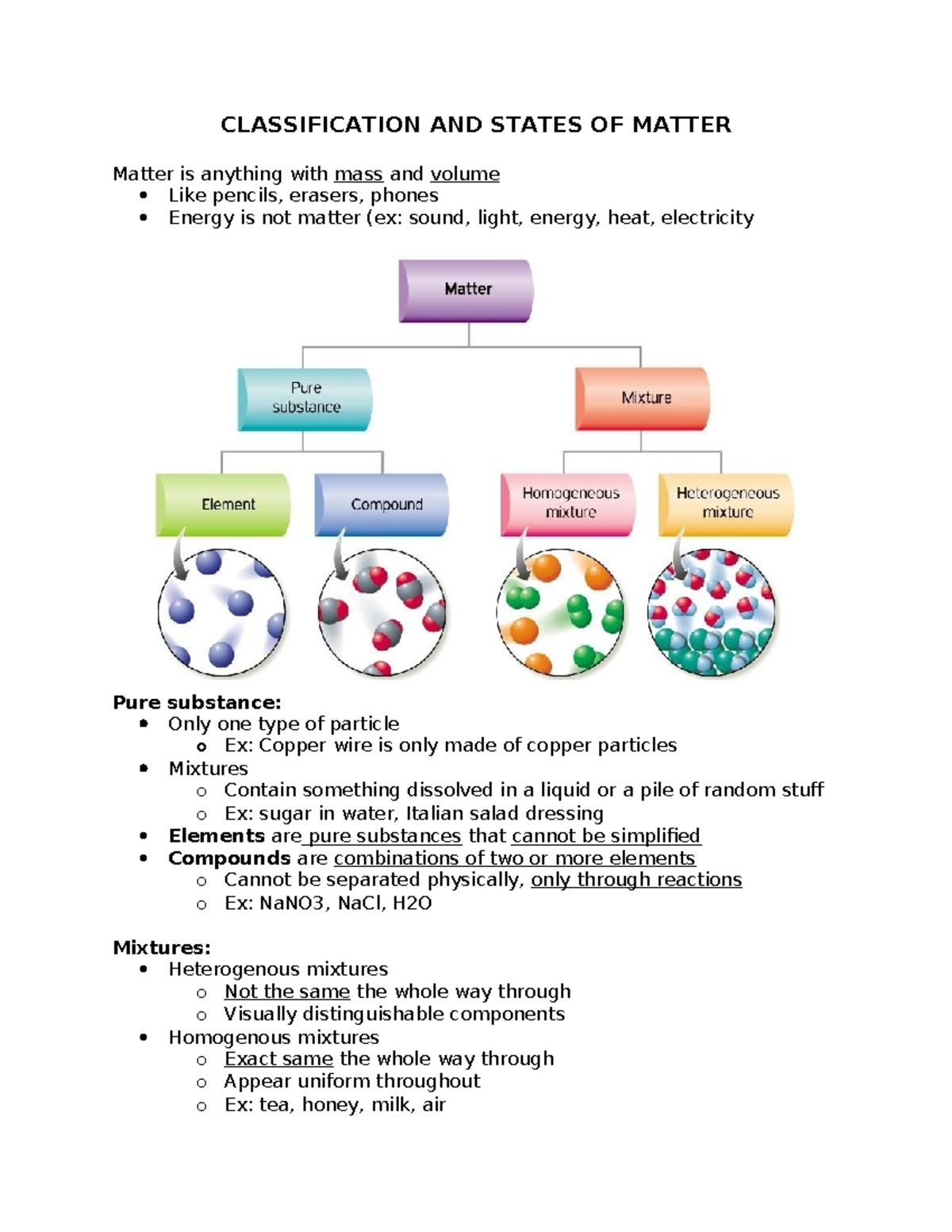 Classifications and States of Matter Notes - CLASSIFICATION AND STATES ...